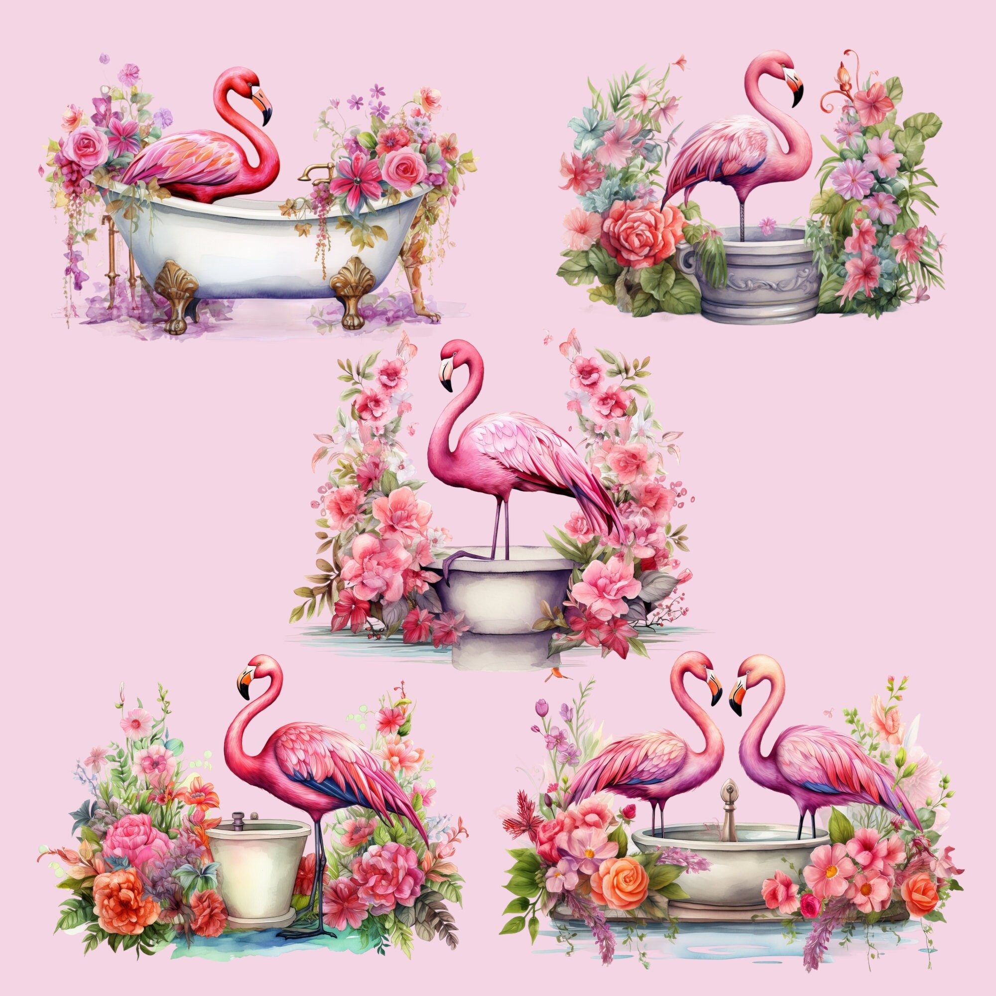 Flamingo Clipart Set Pngs, Commercial Use, Flamingo Digital Clipart ...