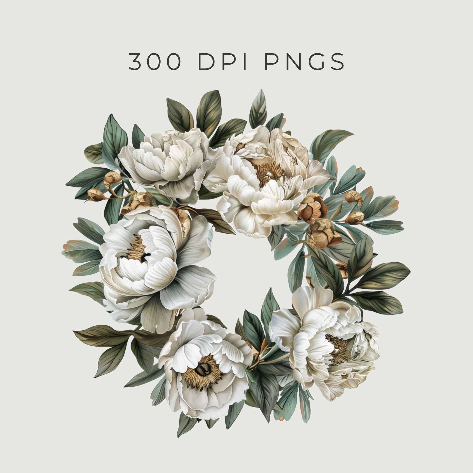 White Peonies Clipart Set, Watercolor White Peony PNG, Peony Flowers ...