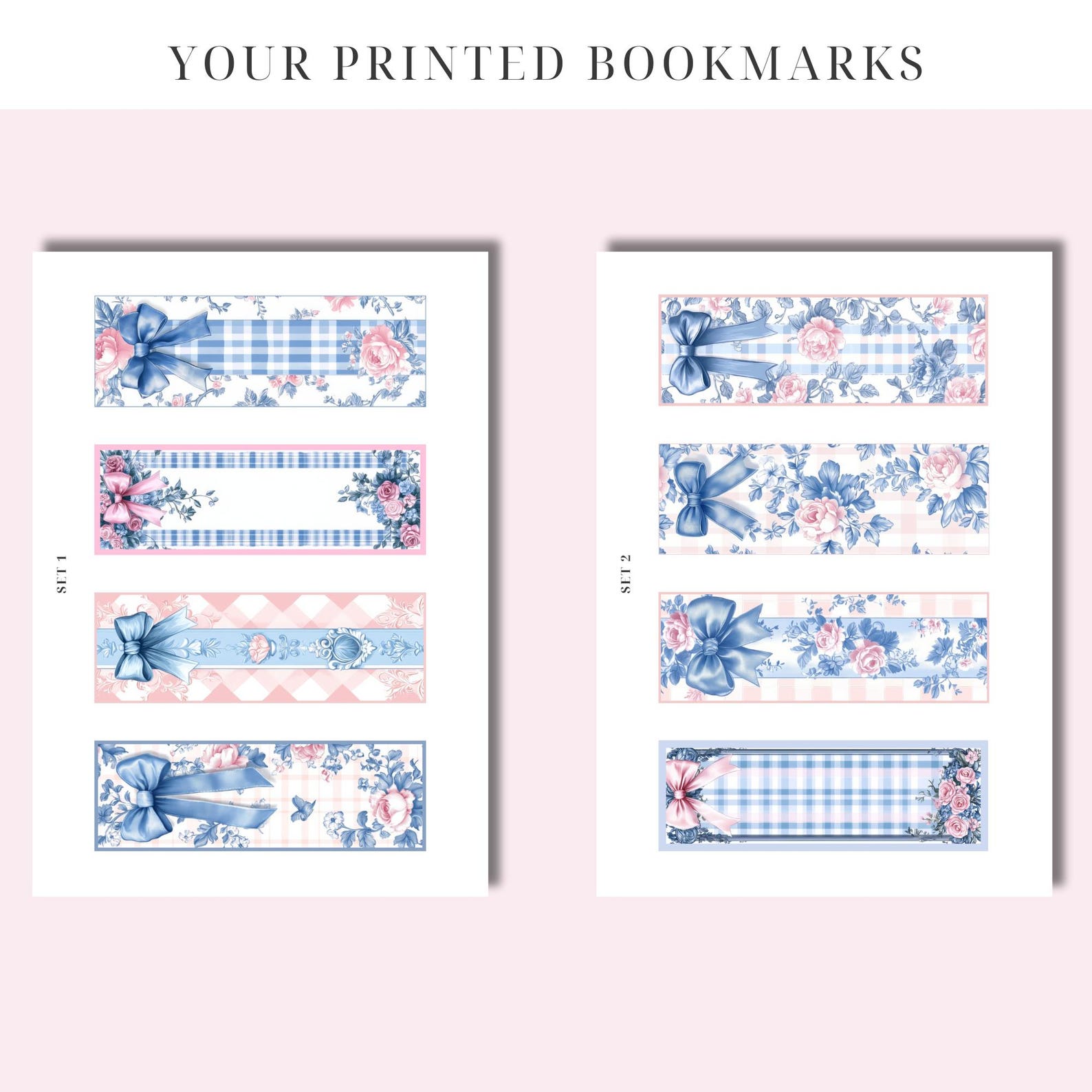 Coquette Bow Printable Bookmarks Pastel Pink Bookmarks Digital Download ...