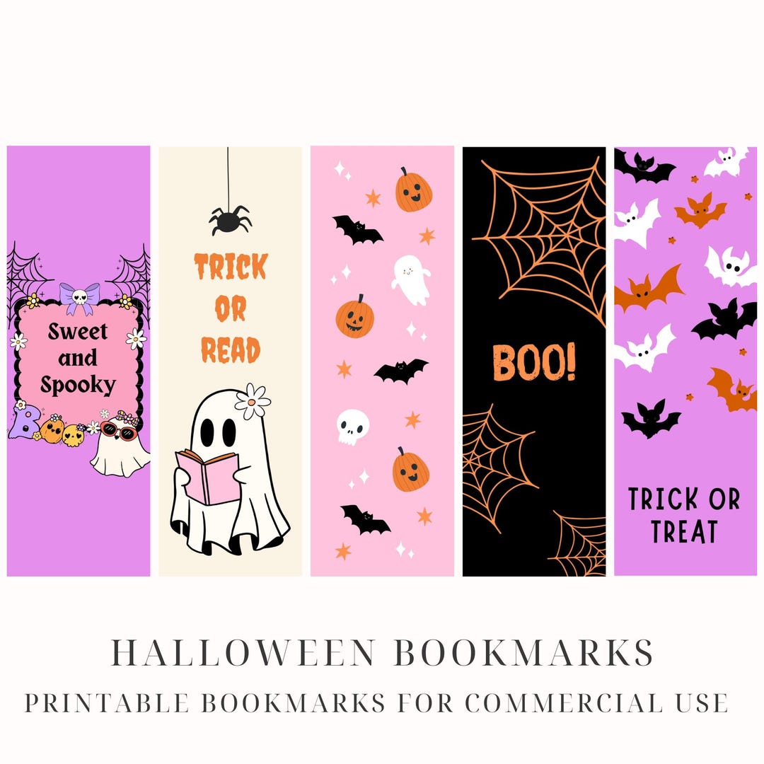 Printable Halloween Bookmarks Cute Halloween Digital Bookmarks Spooky ...