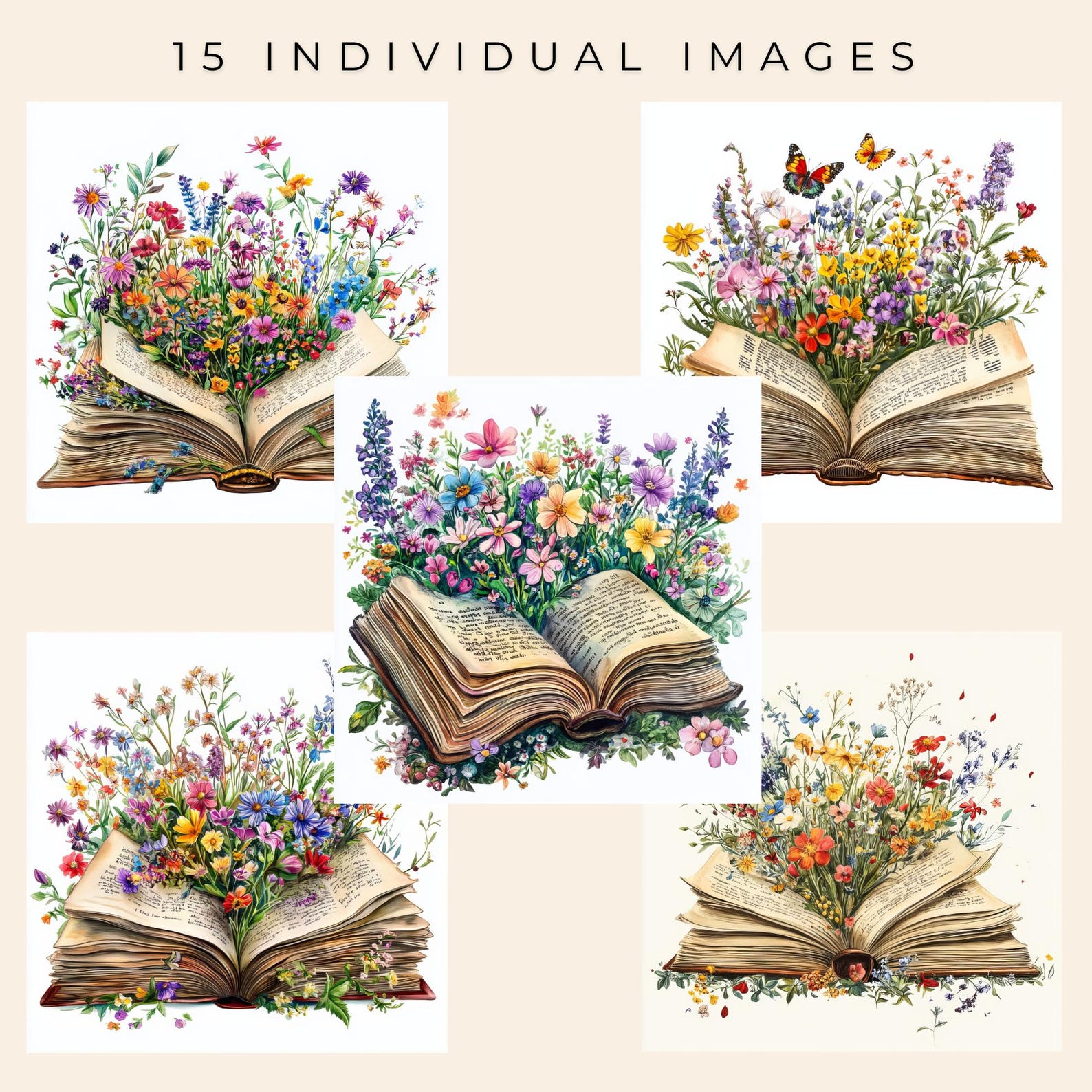 Floral Books Clipart Open Book Clipart Jpgs Cottage Books Printable ...