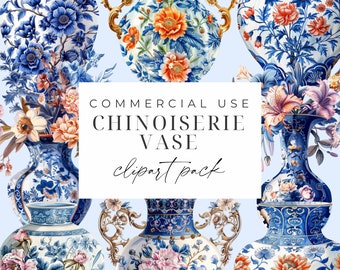 10 Chinoiserie Vase Clipart Watercolor Graphics Digital Download PNG ...