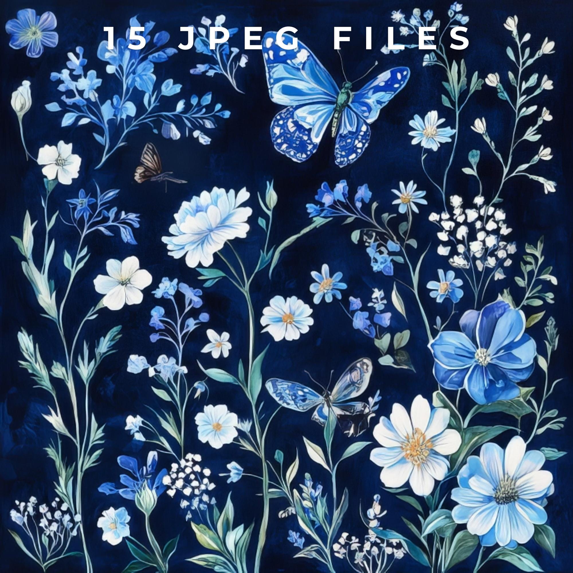 Blue Foral Pattern Clipart Seamless Chinoiserie Porcelain Blue Jpgs ...