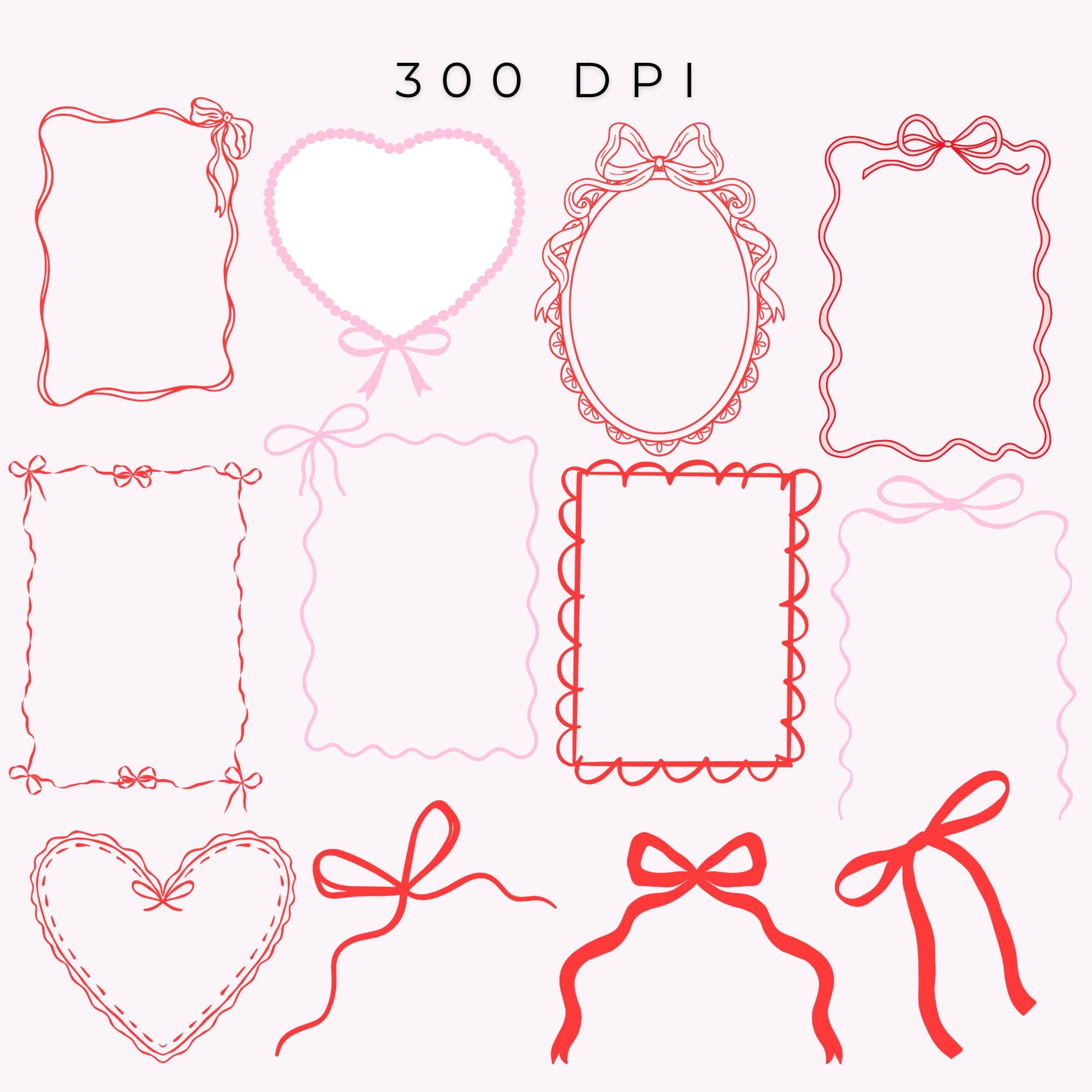 Bows Frames Clipart Set Coquette Bow Borders Pngs Valentines Day Ribbon ...