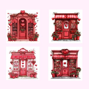 Valentines Day Shop Clipart Set Valentines House Clipart Whimsical ...