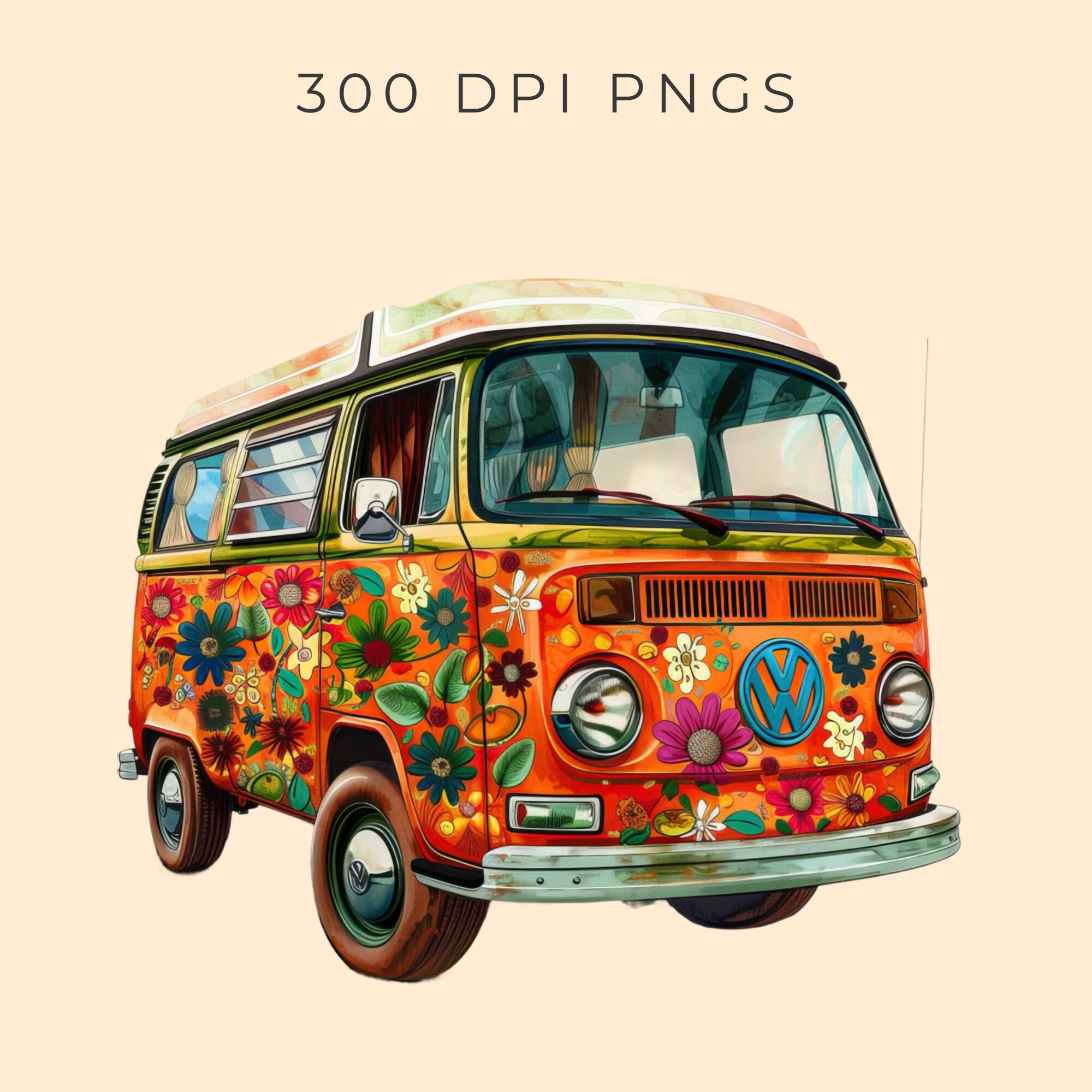 Retro 70s Clipart Set Floral Vintage Clipart Bundle Boho Hippie Clipart ...