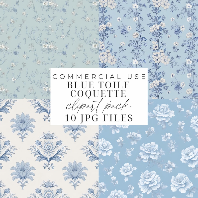Blue Toile Pattern Clipart Grandmillennial Digital Paper JPG Coquette ...