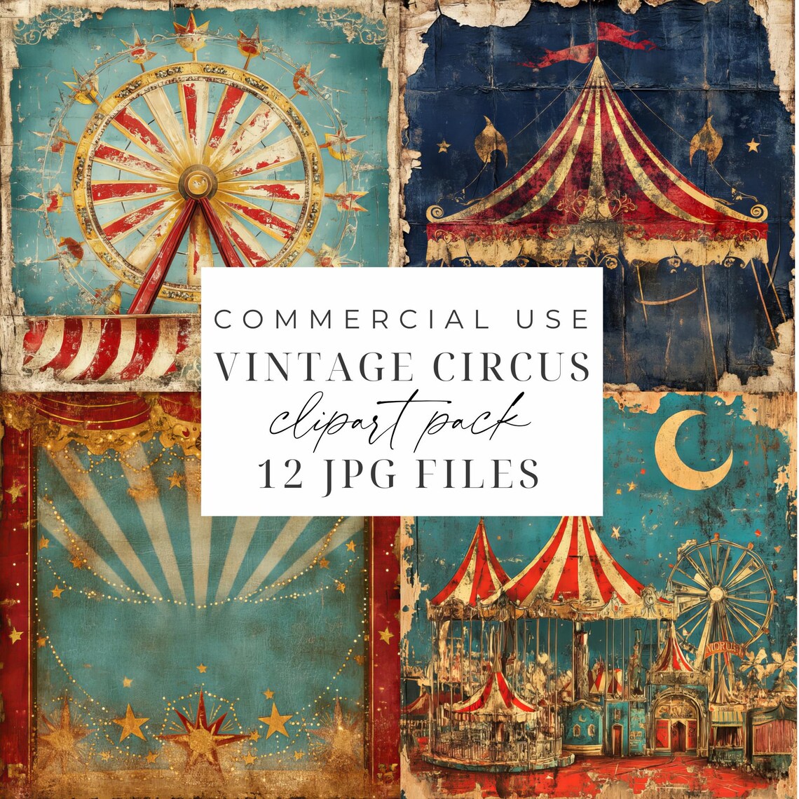 Vintage Circus Clipart Bundle Whimsical Circus Backgrounds JPG Circus ...