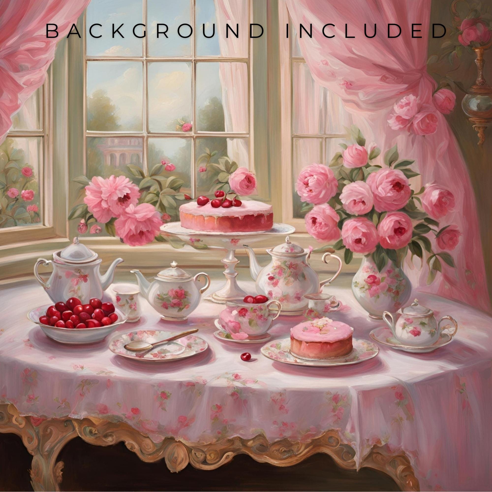 Afternoon Tea and Cakes Clipart Vintage Tea Party Jpgs Cake and Flowers ...