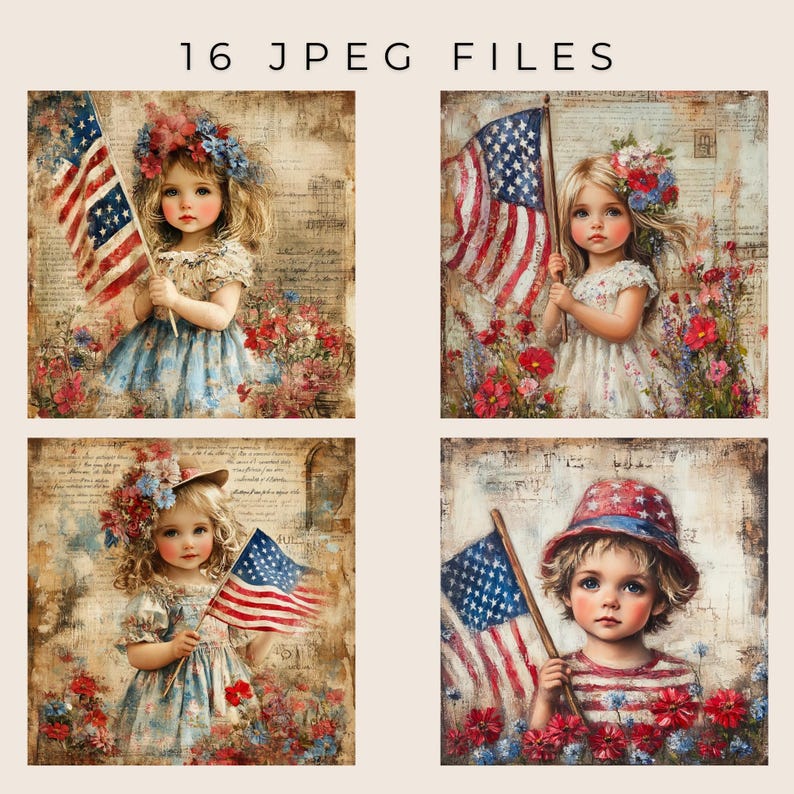 4th July Clipart Independence Day Clipart Cute Vintage Children July 4th Clipart Jpgs Patriotic ...