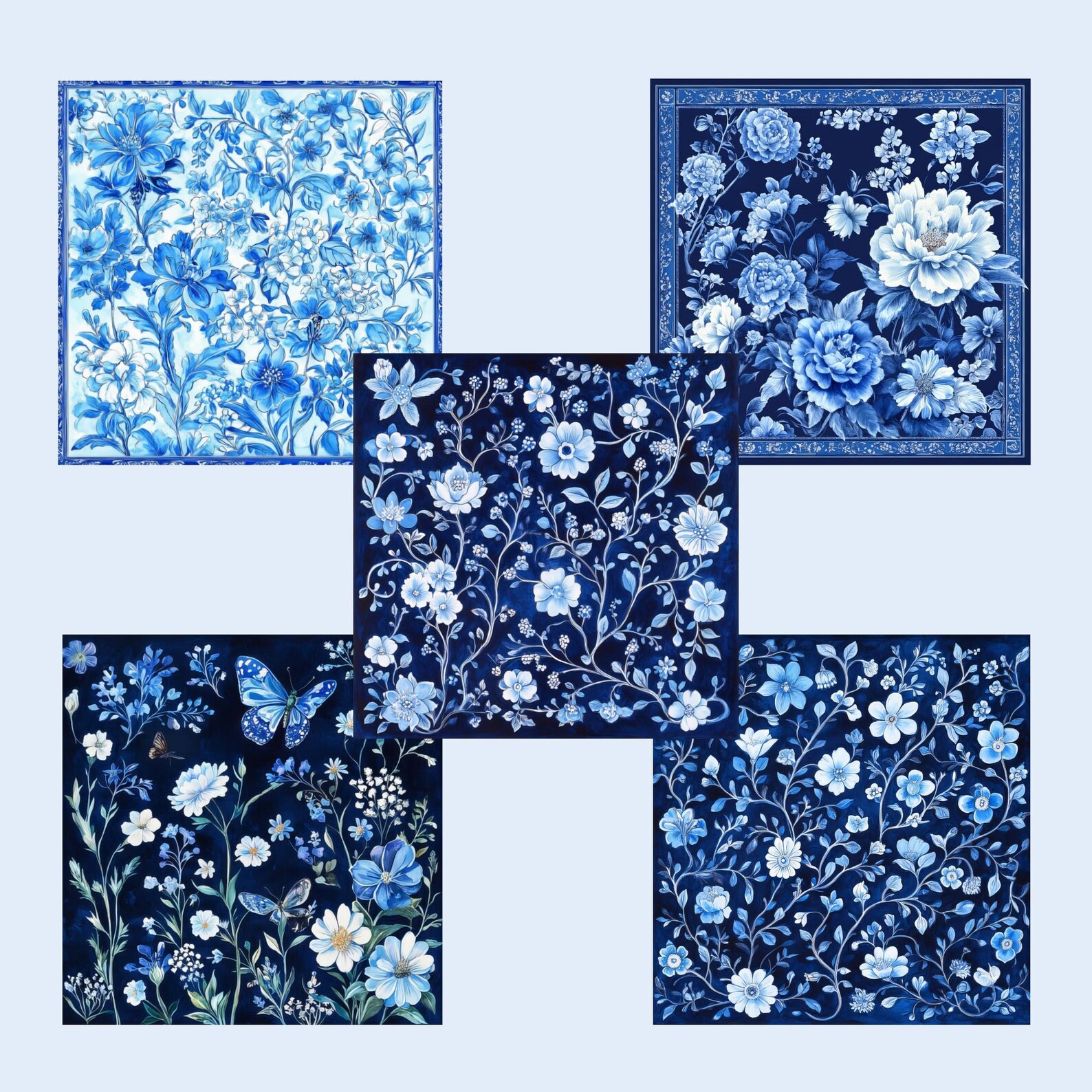 Blue Foral Pattern Clipart Seamless Chinoiserie Porcelain Blue Jpgs ...