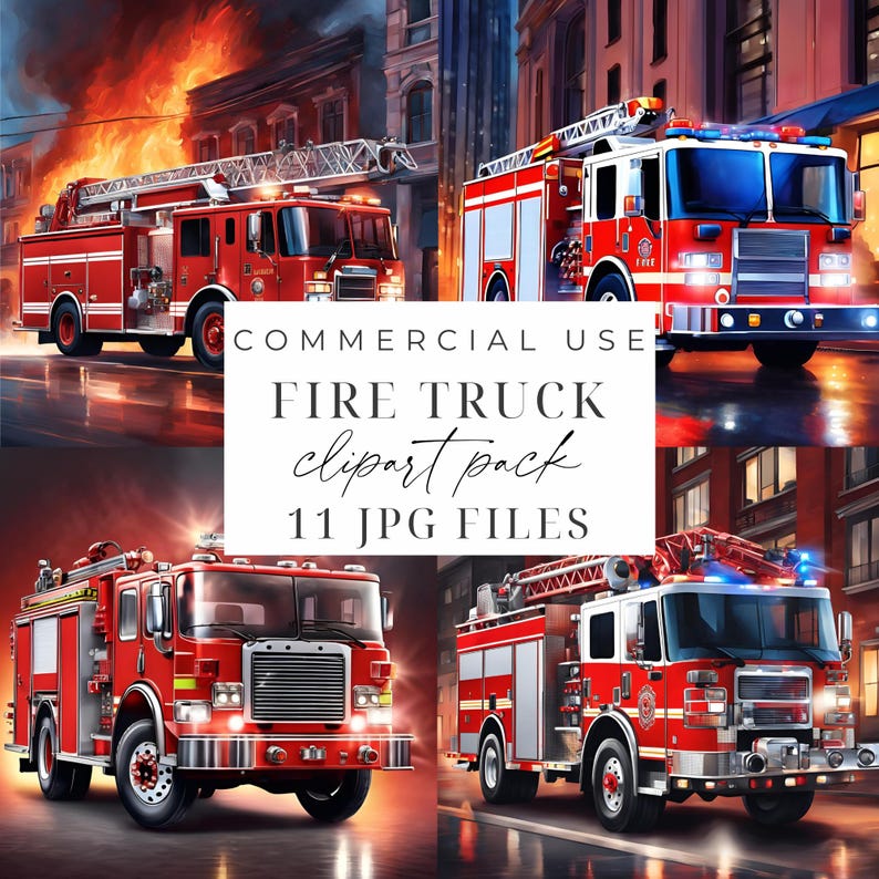 Fire Truck Clipart Set Firefighters Clipart Jpgs Fire Engine Emergency ...