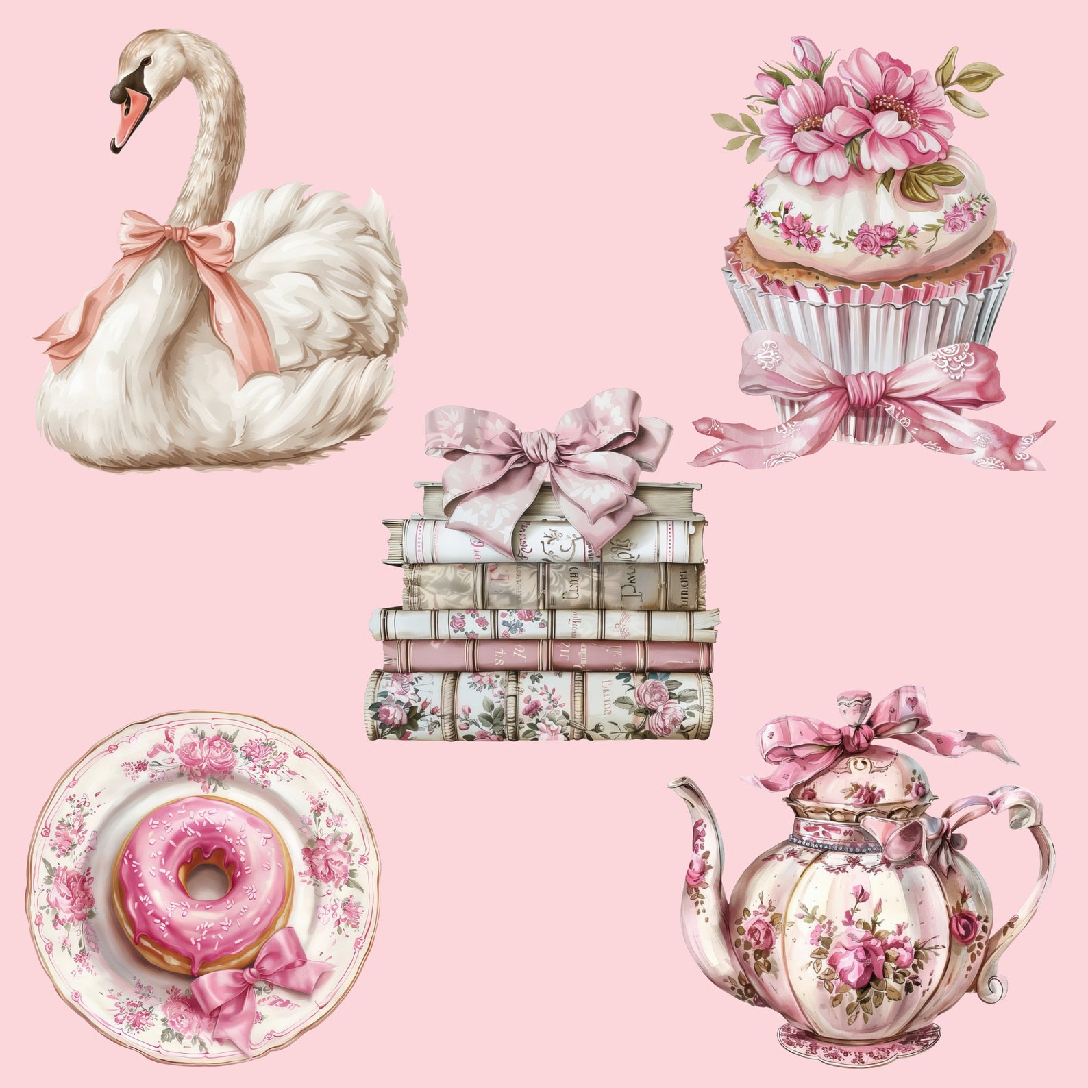 Pink Coquette Clipart Bundle Watercolor Vintage Coquette PNG Shabby ...