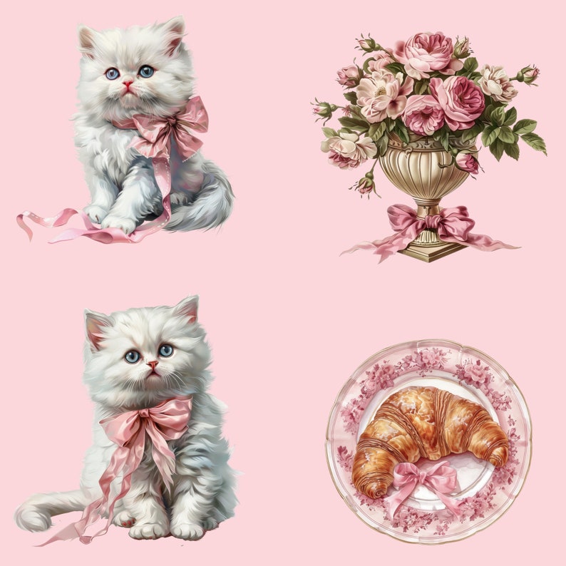 Pink Coquette Clipart Bundle Watercolor Vintage Coquette PNG Shabby ...