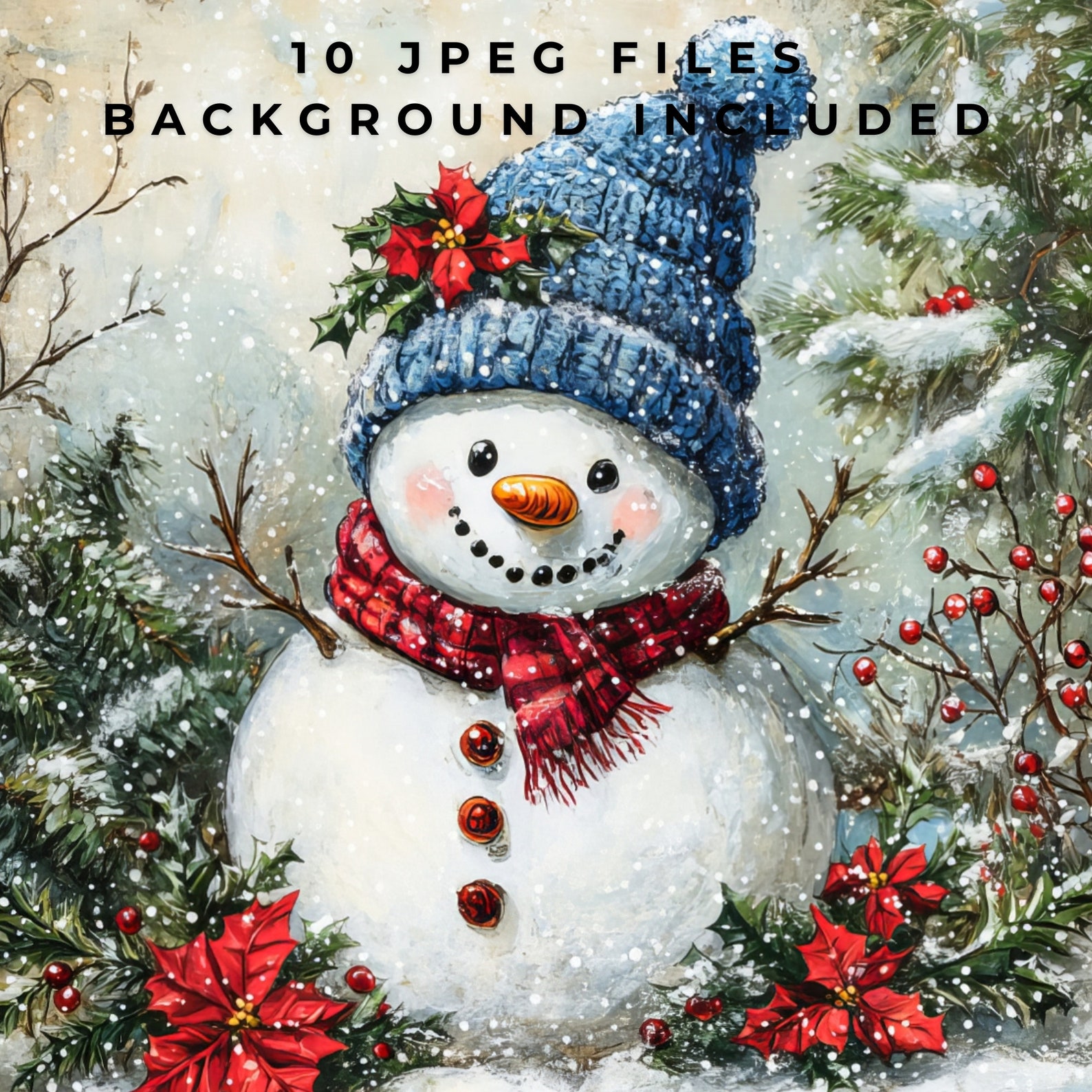 Watercolor Vintage Snowman Clipart High Quality Jpgs Festive Holiday ...