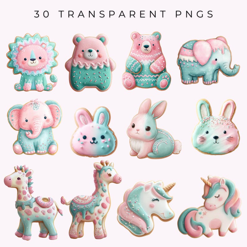 Frosted Animal Cookies Clipart Set Cute Iced Animal Cookie Clipart PNG ...