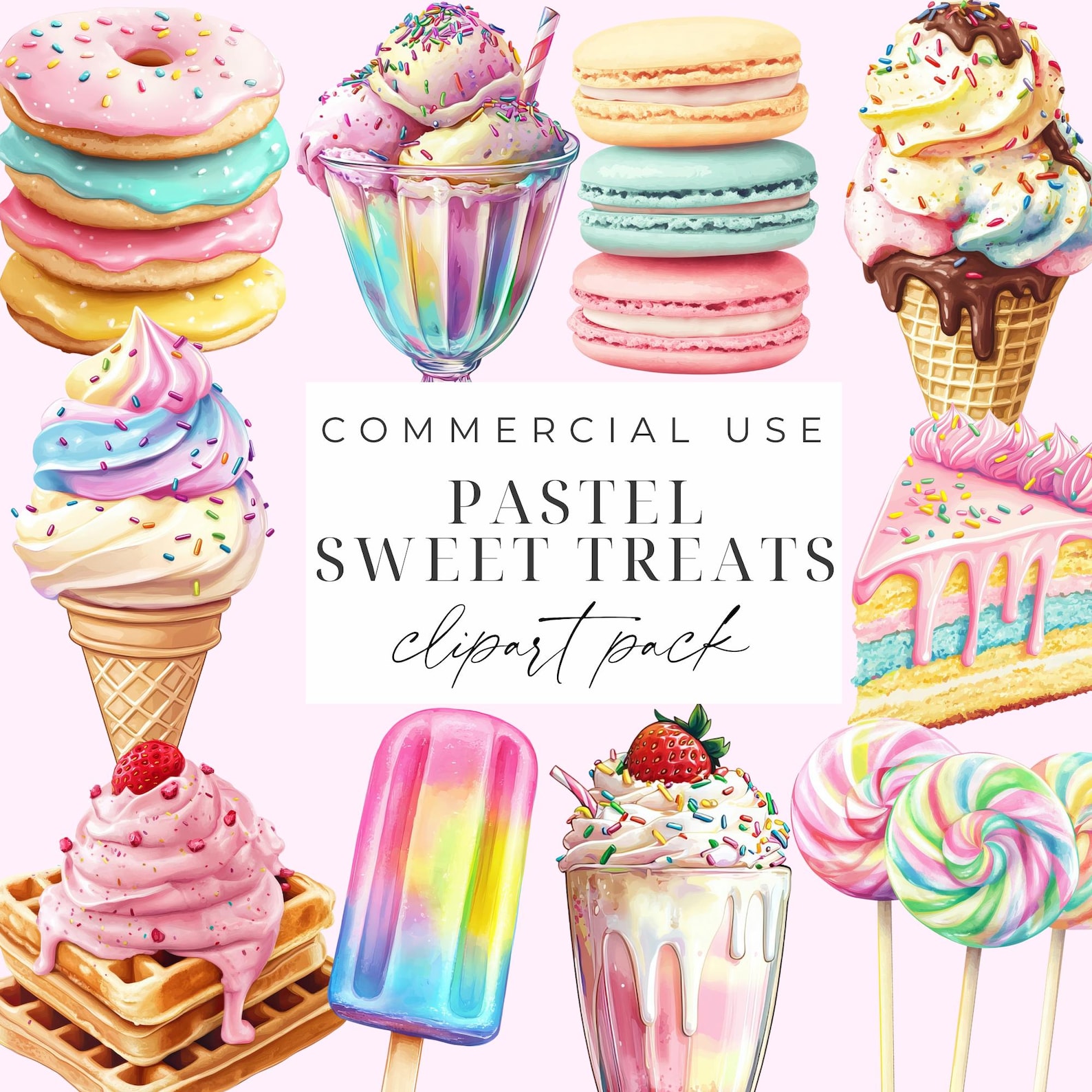 Pastel Candy Sweets Clipart Sweet Treats Retro Ice Cream Clipart PNG ...