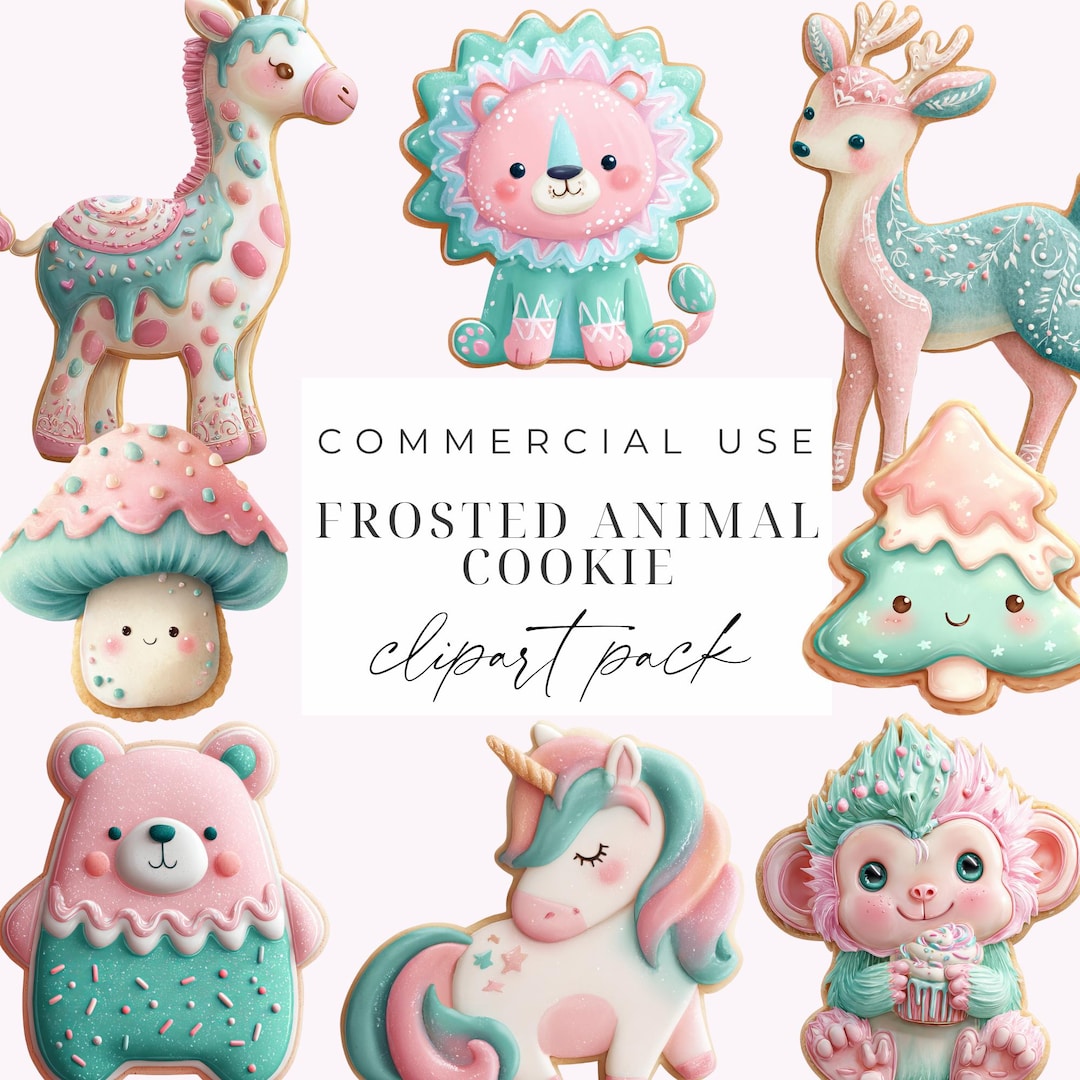Frosted Animal Cookies Clipart Set Cute Iced Animal Cookie Clipart PNG ...