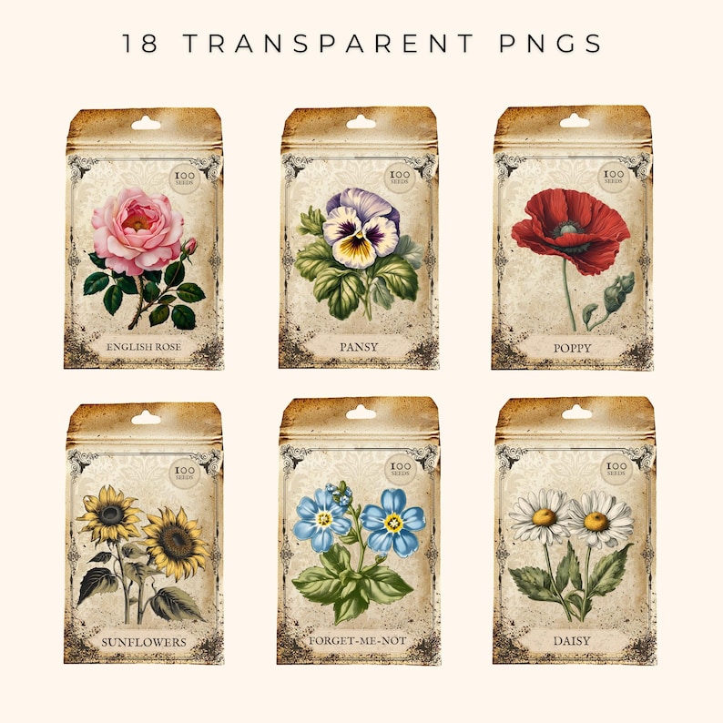 Flower Seed Packets Clipart Vintage Seed Packets Junk Journal PNG Seed ...