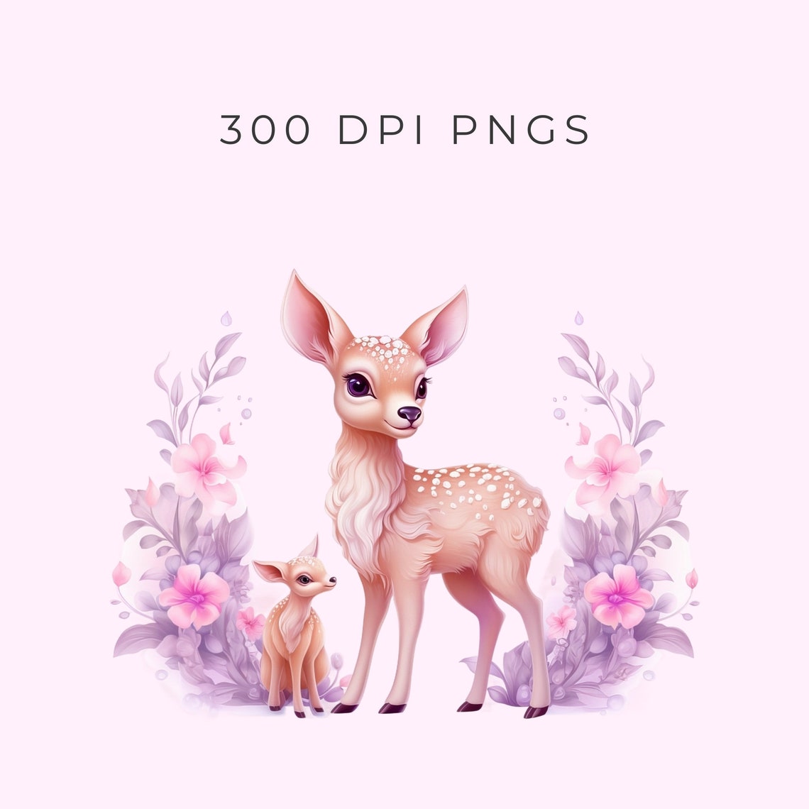 Pink Christmas Reindeer Clipart Set, Watercolor Christmas Clipart, PNG ...