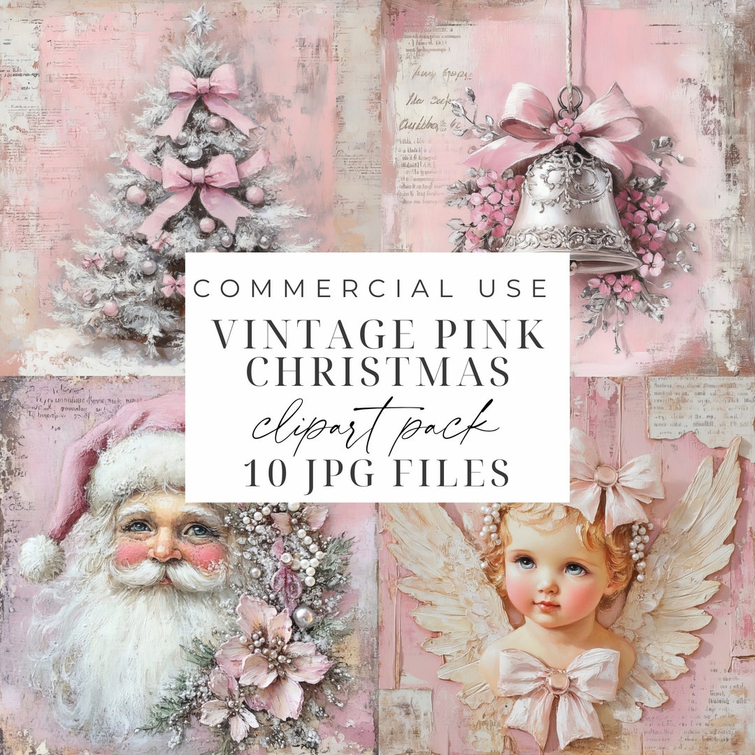 Pink Christmas Clipart Bundle Pink Vintage Christmas Jpgs Shabby Chic ...