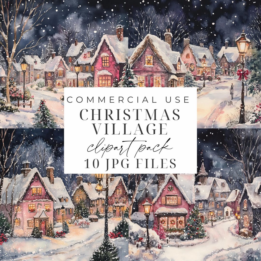 Christmas Village Scene JPEG Instant Download Winter Christmas Clipart ...