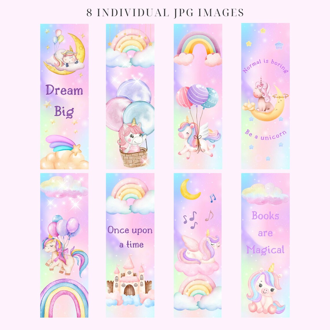 Cute Printable Unicorn Bookmarks Digital Download JPG Kids Bookmarks ...