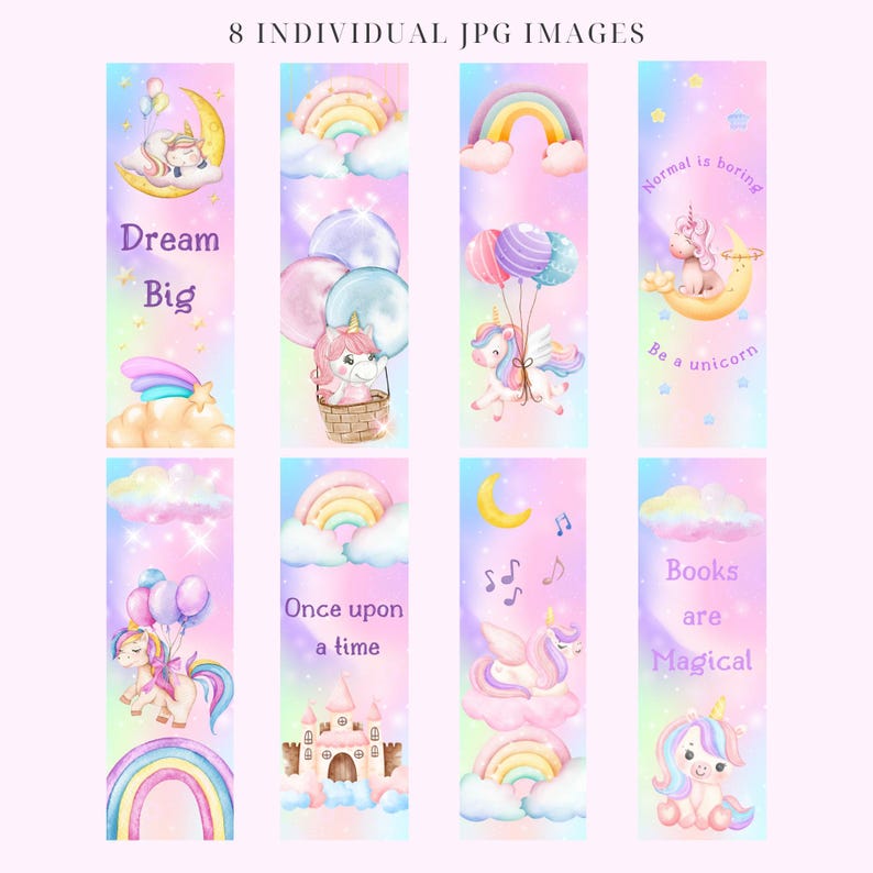 Cute Printable Unicorn Bookmarks Digital Download JPG Kids Bookmarks ...