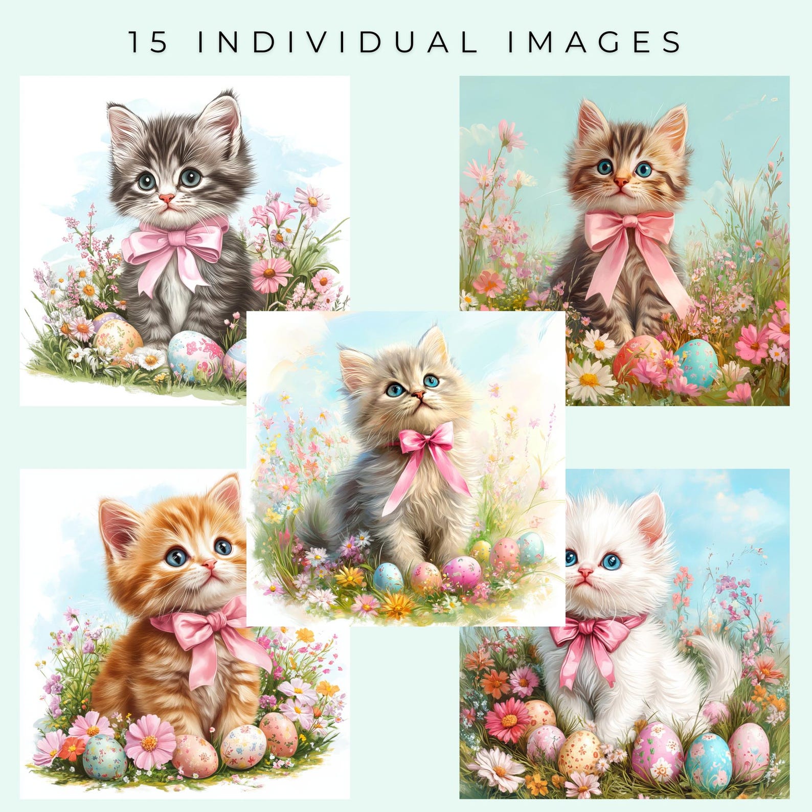 15 Easter Kittens Clipart Bundle Easter Clipart Spring Kittens and ...