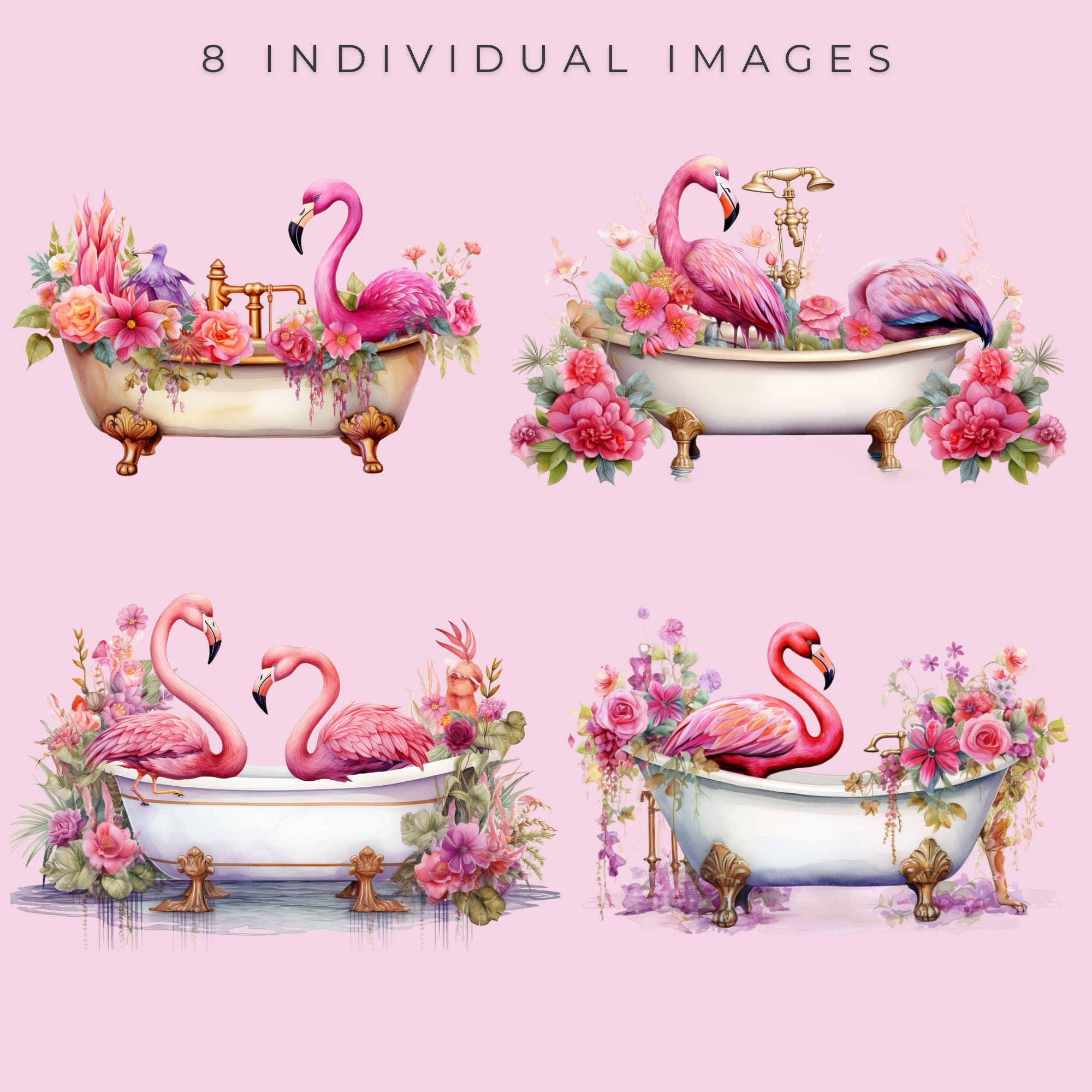 Flamingo Clipart Set Pngs, Commercial Use, Flamingo Digital Clipart ...