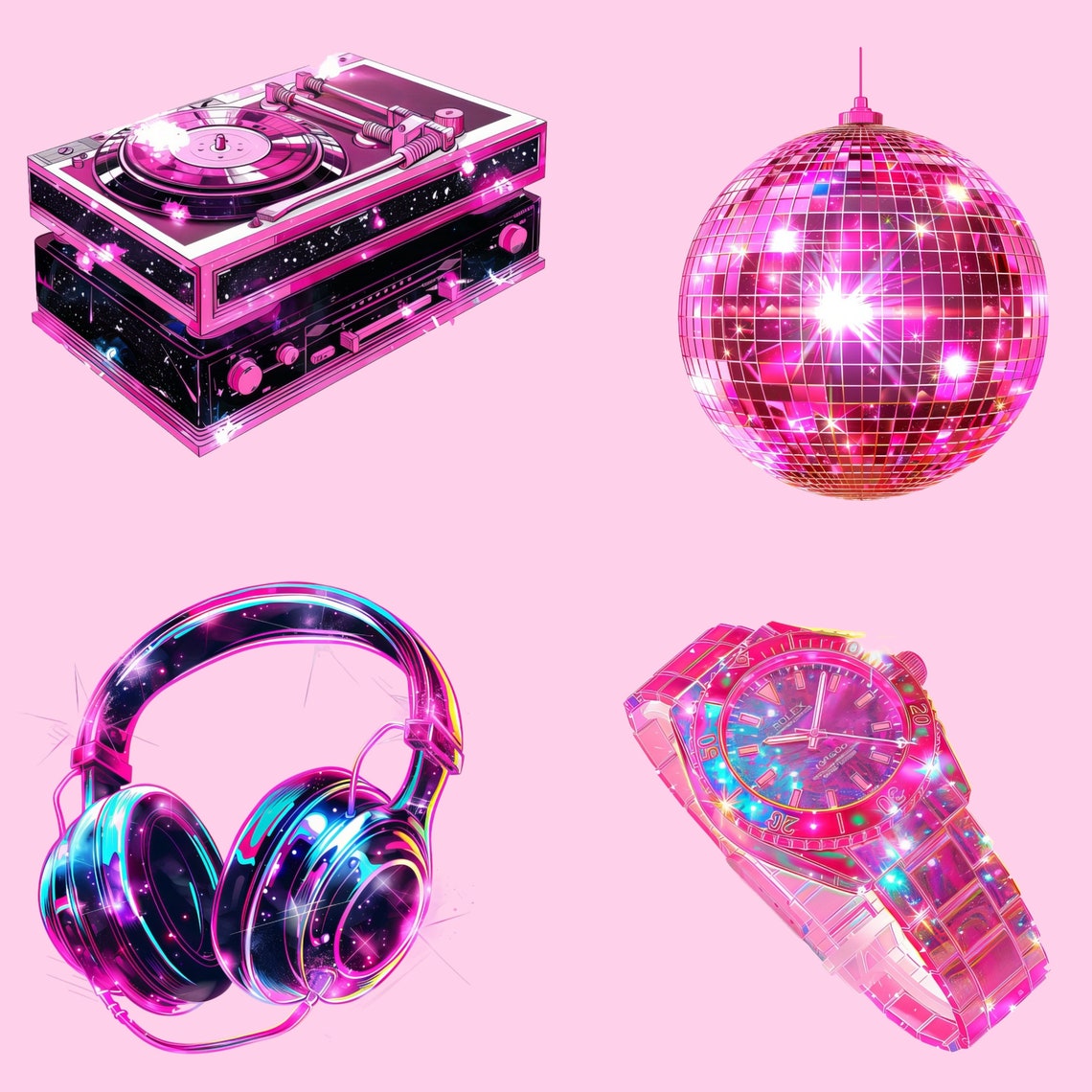 80's Retro Clipart Set 80's Neon Clipart Digital Download Disco Clipart ...