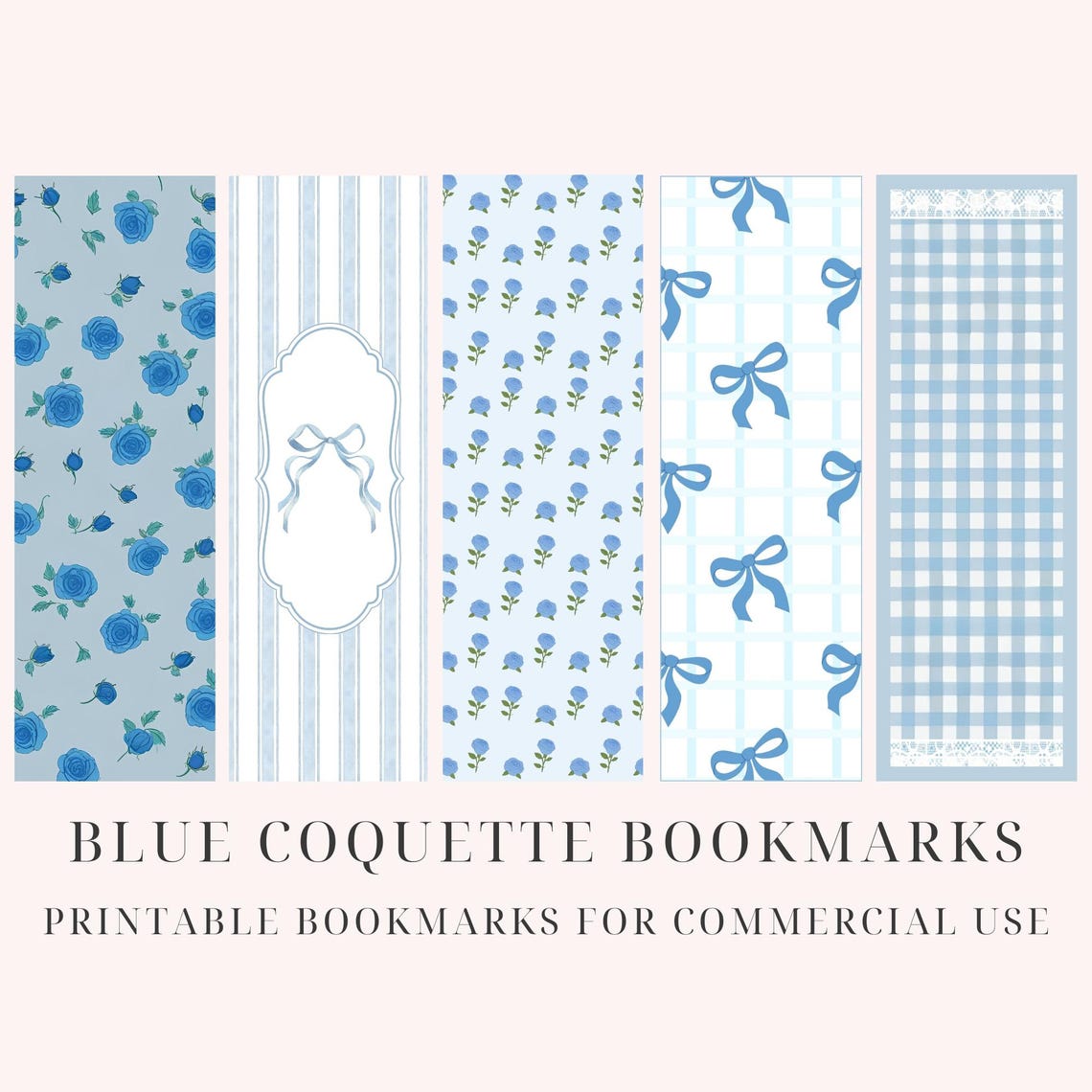 8 Coquette Printable Bookmarks Cute Pastel Blue Bow Bookmarks Digital ...