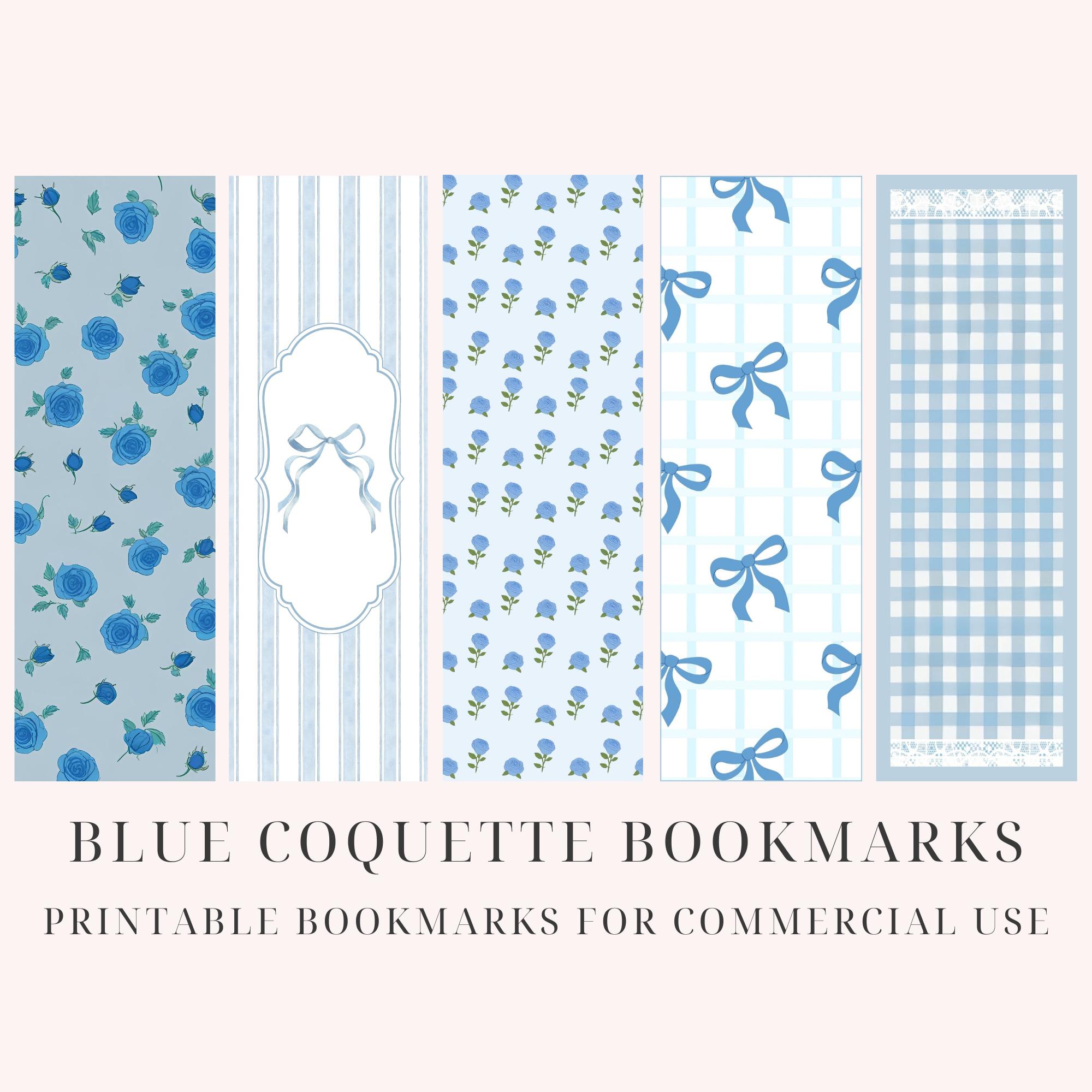 8 Coquette Printable Bookmarks Cute Pastel Blue Bow Bookmarks Digital ...