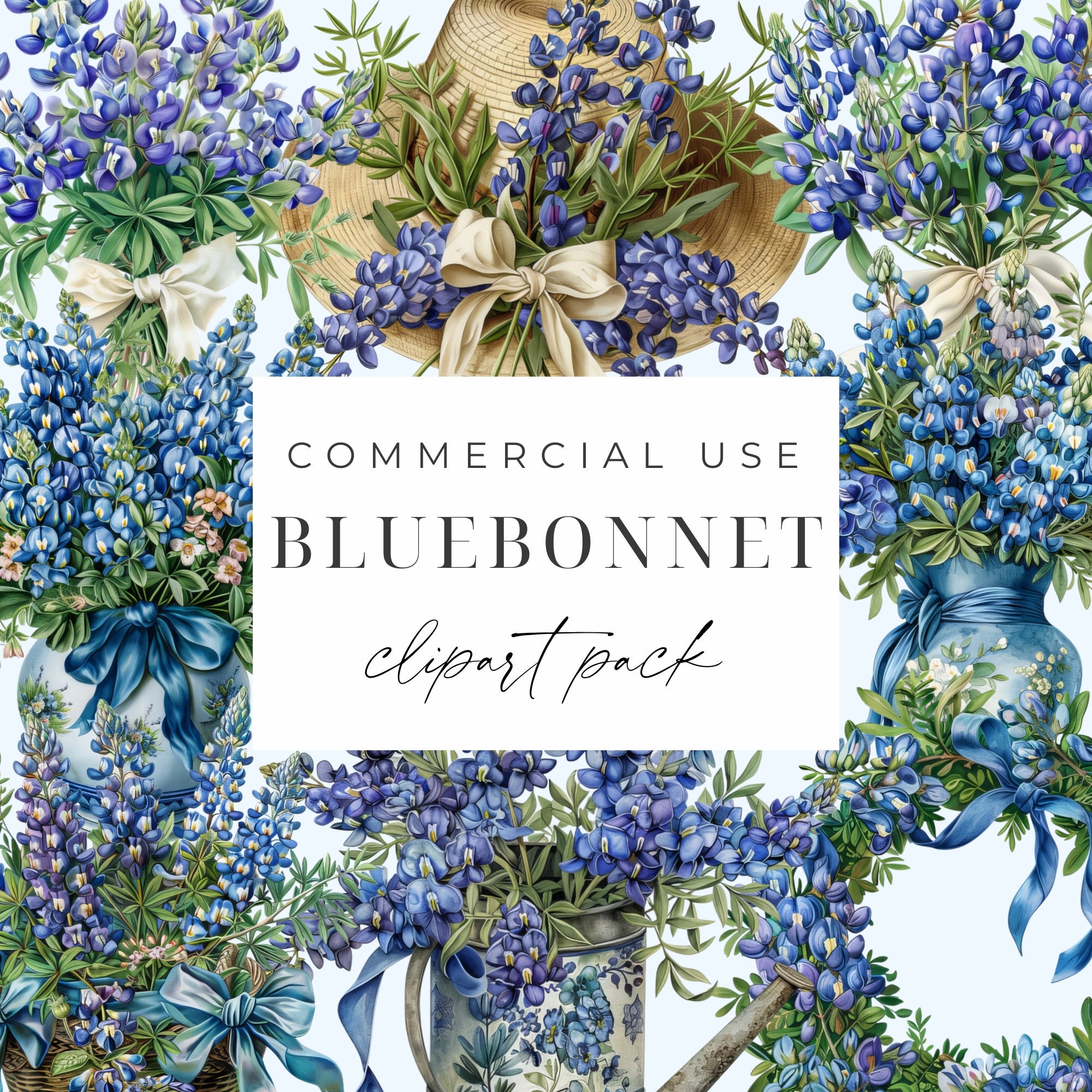 Bluebonnet Clipart Bundle PNG Watercolor Bluebonnet Clip Art Set Blue ...