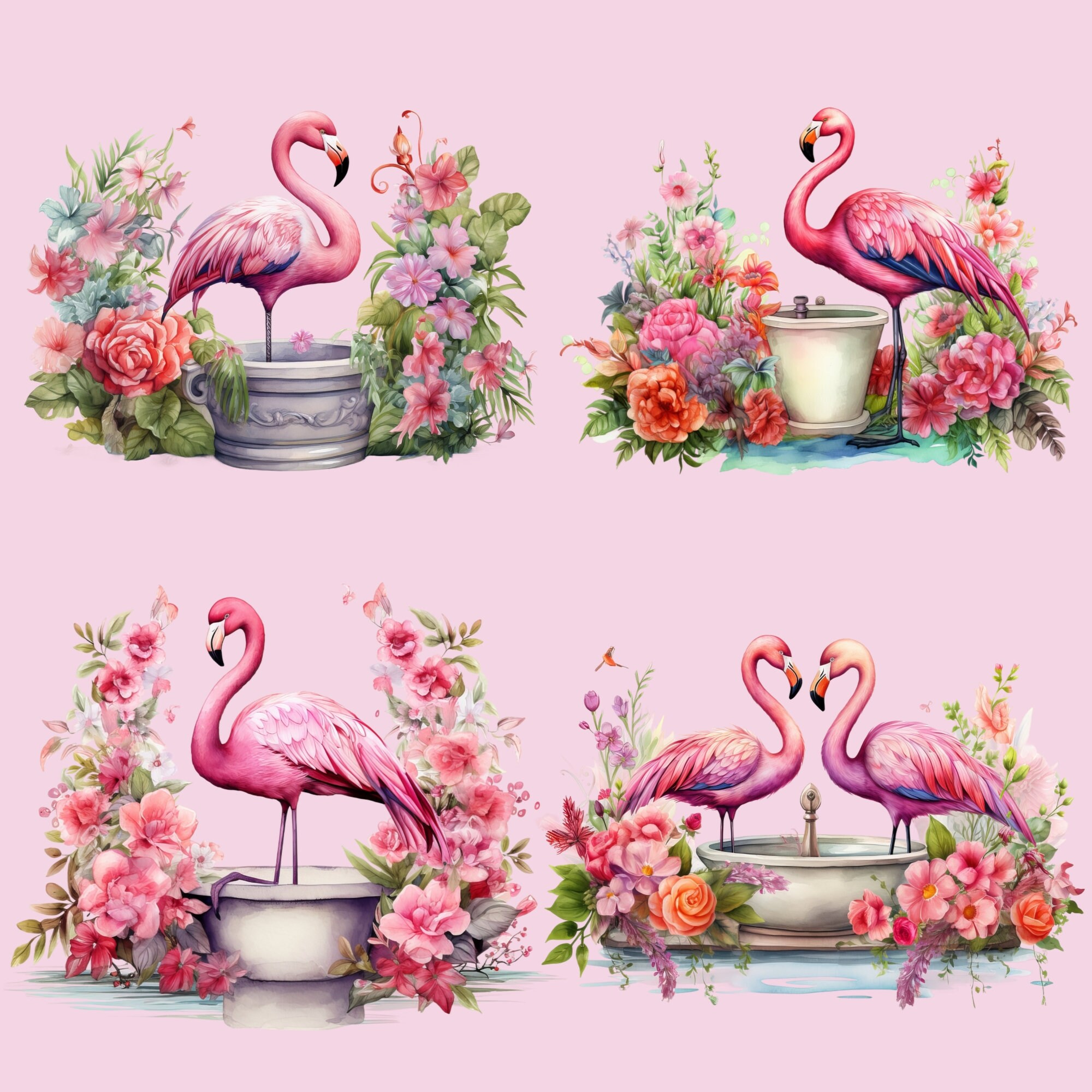 Flamingo Clipart Set Pngs, Commercial Use, Flamingo Digital Clipart ...