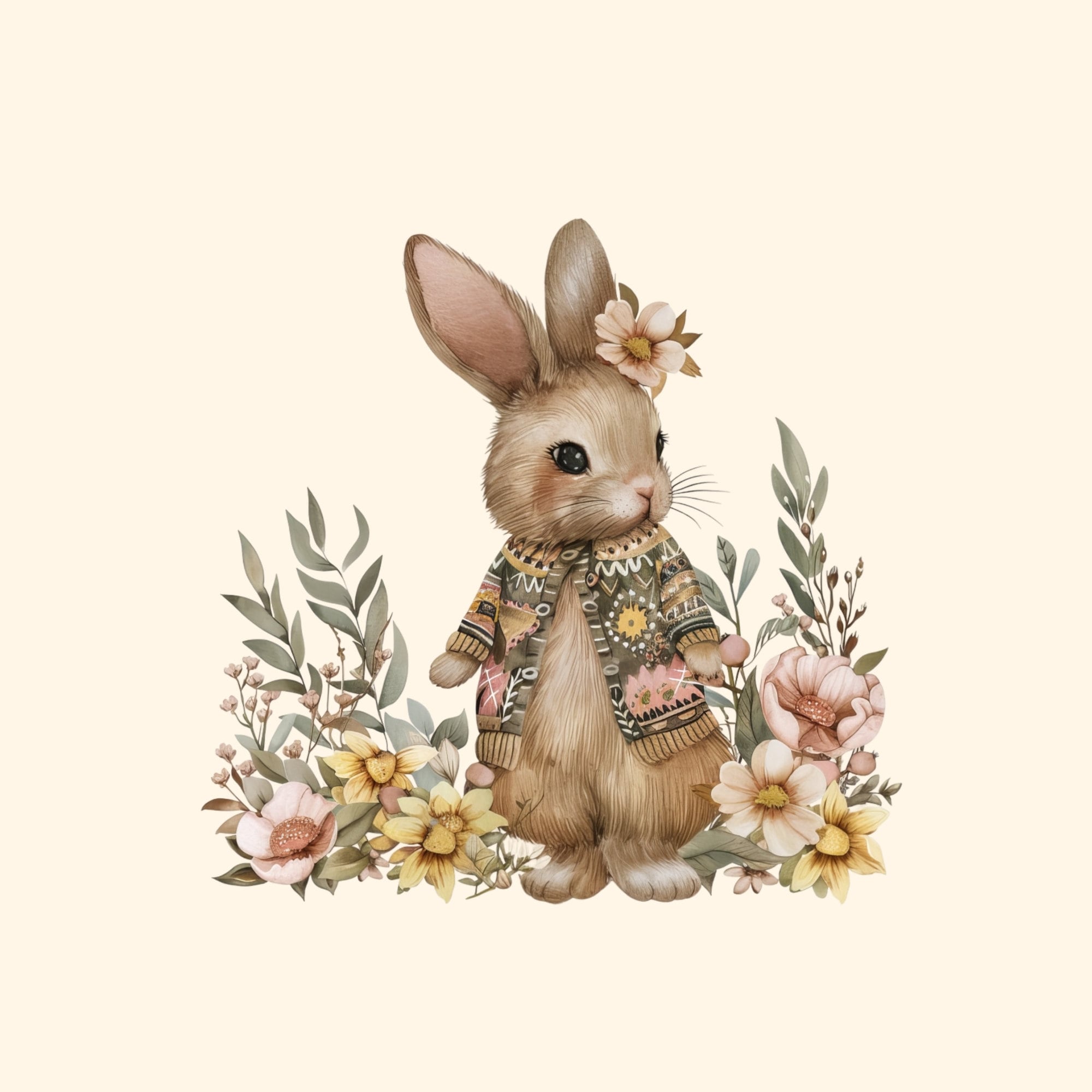 10 Bunnies With Flowers PNG, Bunny Clipart Pack, Floral Bunnies ...