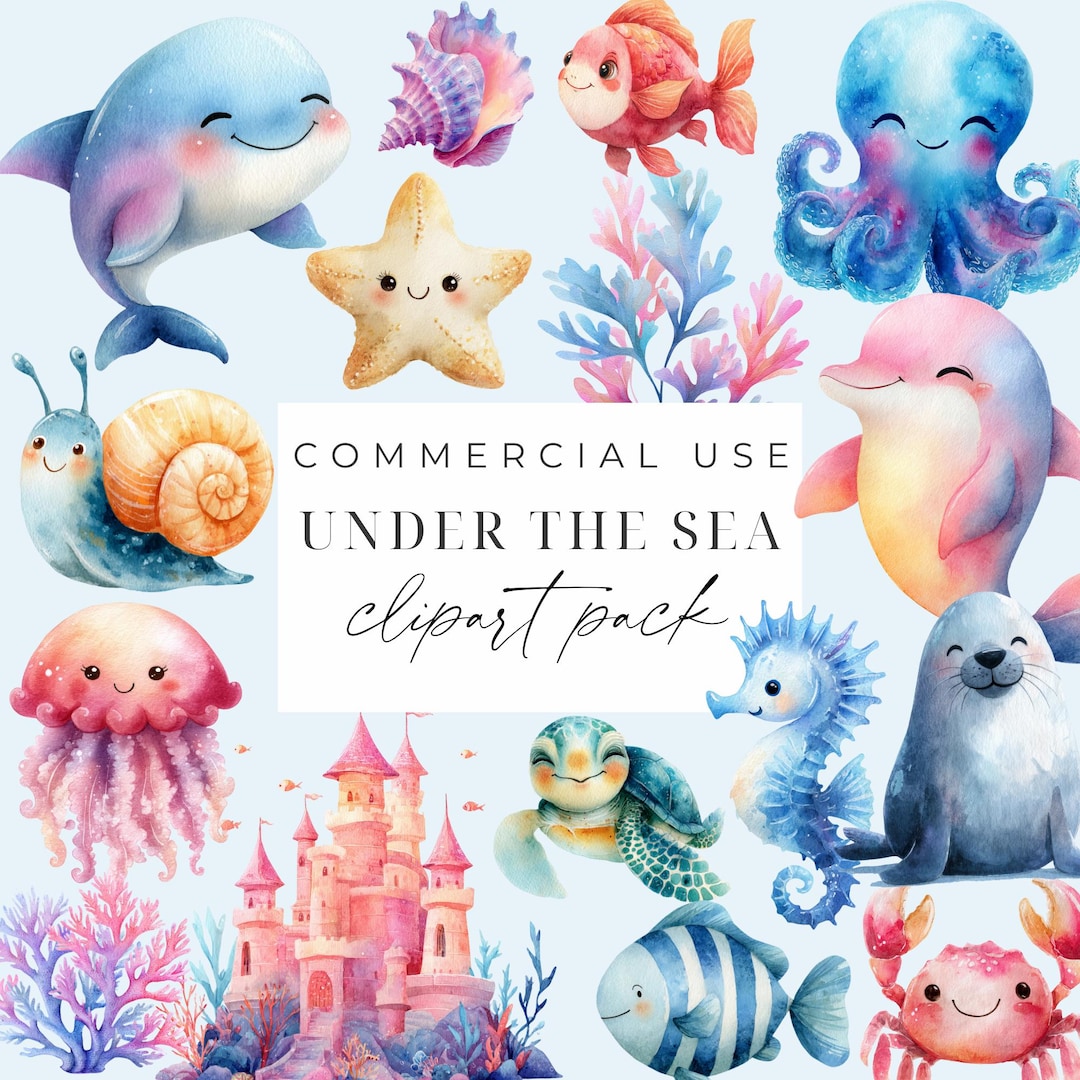 Under the Sea Clipart Bundle Watercolor Deep Ocean Sea Life Clipart PNG ...