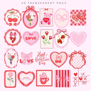 Cute Valentines Clipart Bundle Coquette Valentines Pngs Bow Frames Png ...