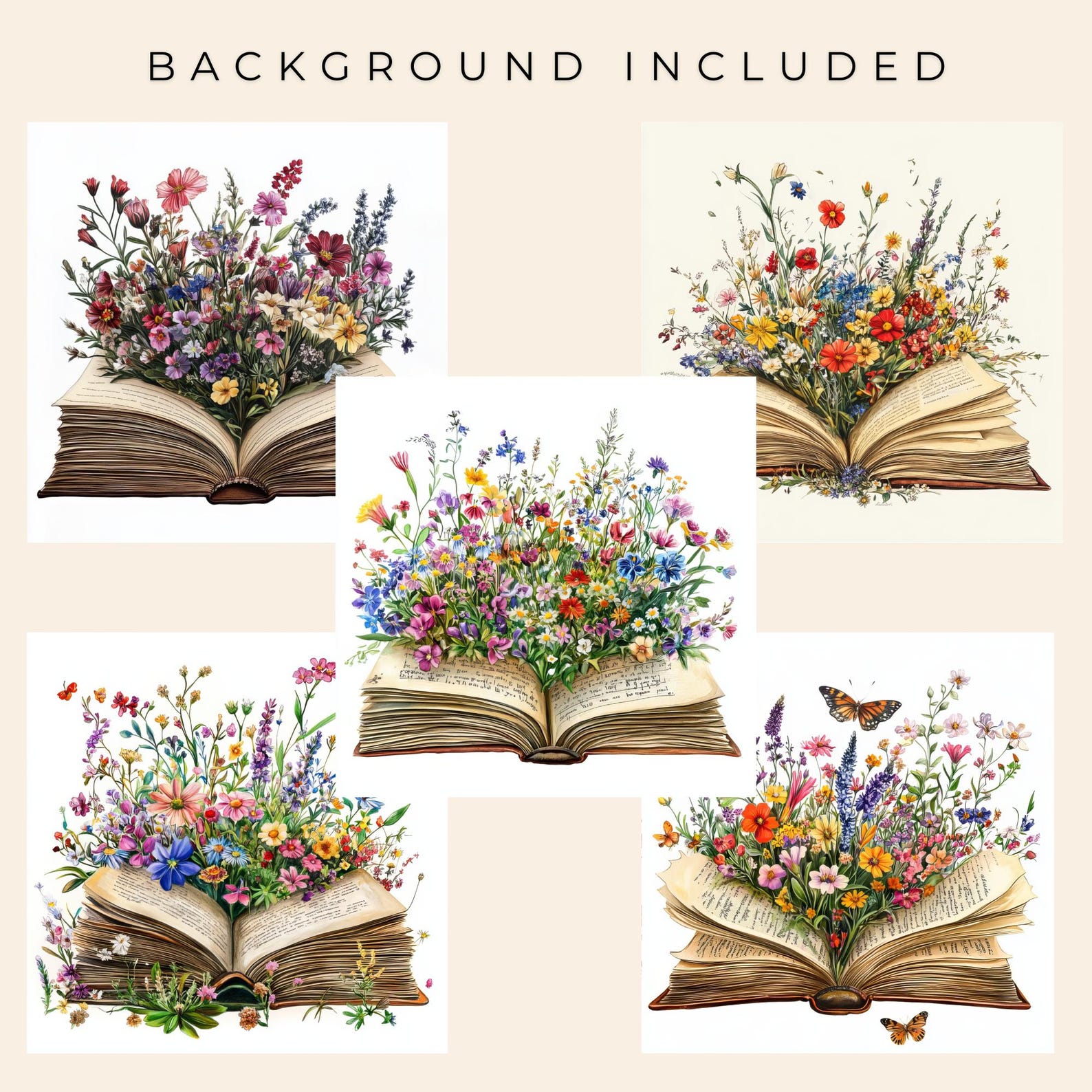 Floral Books Clipart Open Book Clipart Jpgs Cottage Books Printable ...