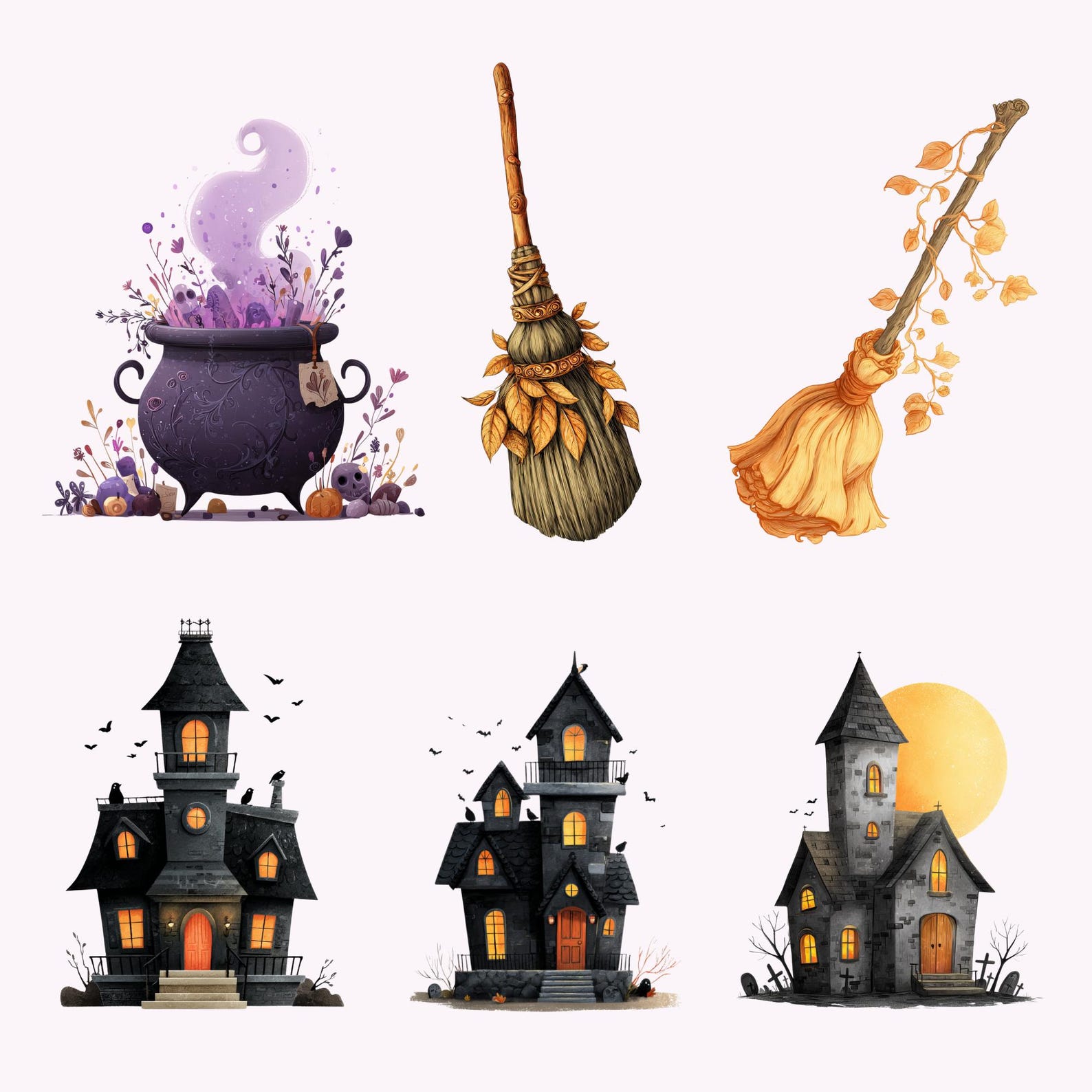 Cute Halloween Clipart Set Cute Watercolor Clipart PNG Kids Halloween ...