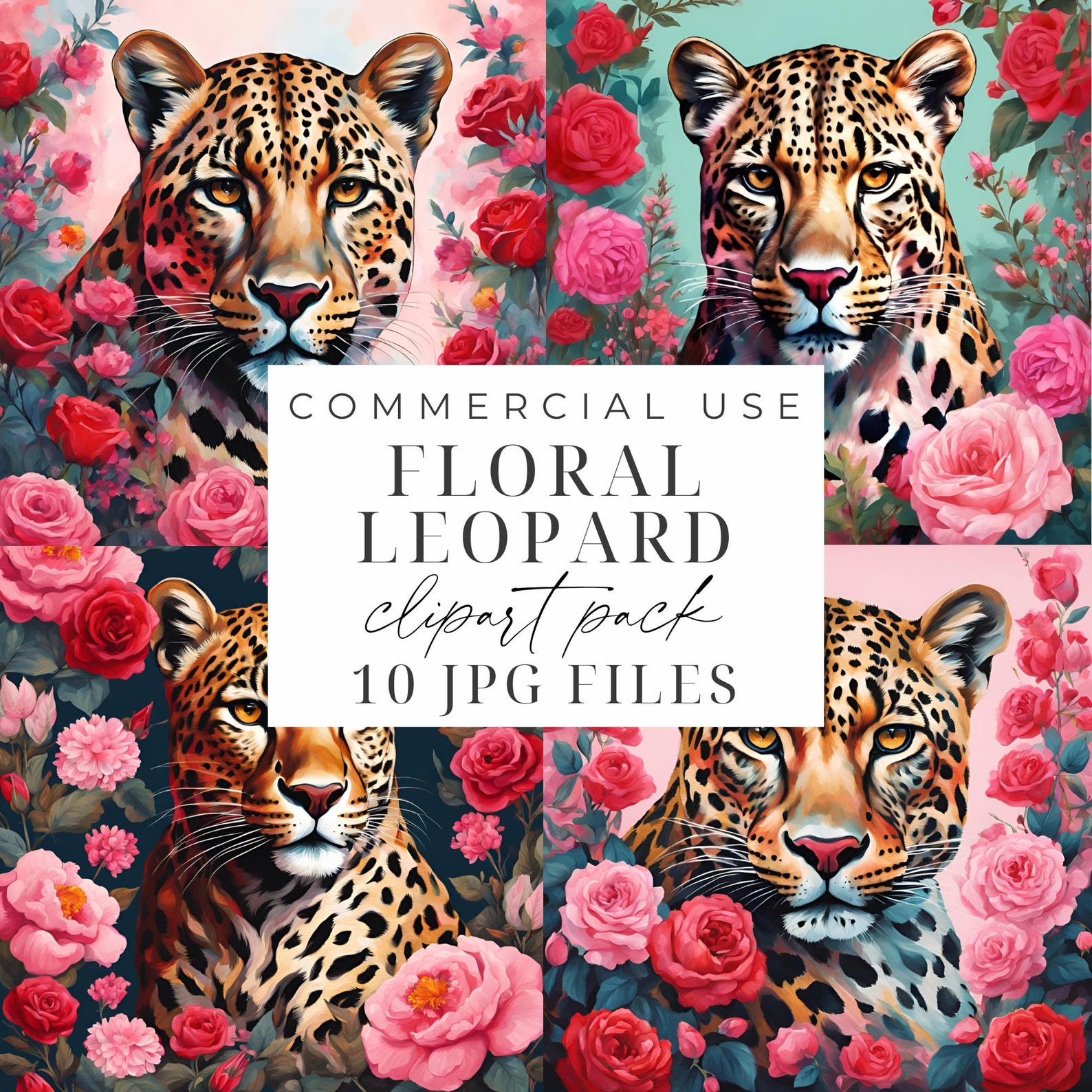 Floral Leopard Clipart Watercolor Leopard Clipart Jpgs High Qaulity ...