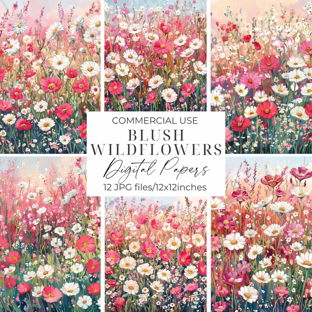 Spring Flowers Digital Paper Pink Wildflowers Floral Scrapbook Paper ...