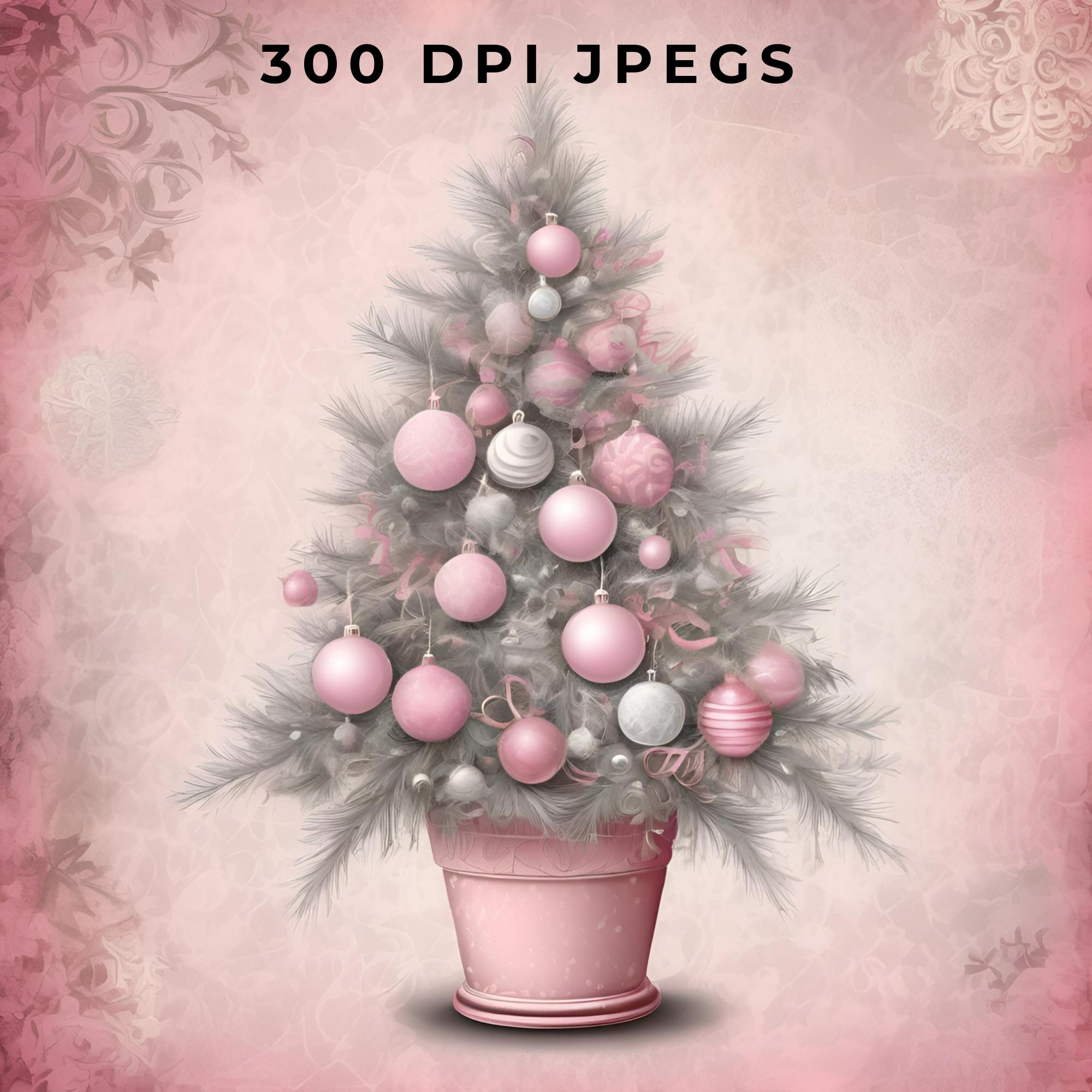 Pink Christmas Tree Clipart Watercolor Christmas Tree Bundle Jpgs Pink ...