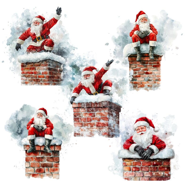 Christmas Santa Clipart Bundle Santa in Chimney Clipart Pngs Funny ...