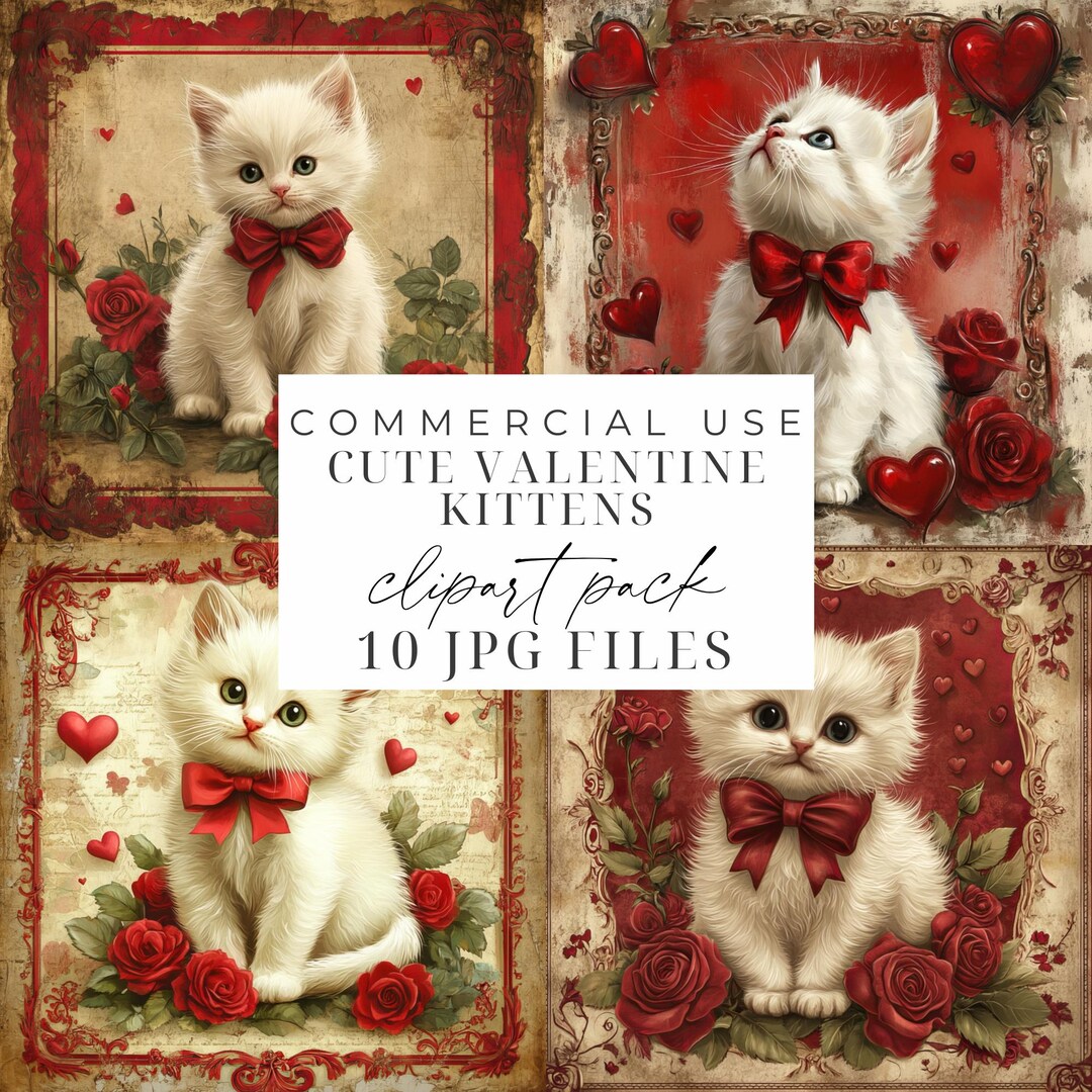 Valentines Day Clipart Romantic Cat Clipart Valentine Kitten JPG Images ...