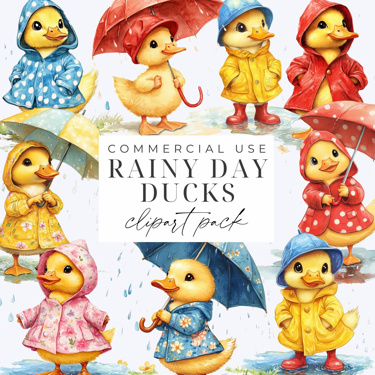 Rainy Day Duckling Clipart Duckling in Rain Clipart PNG Watercolor ...