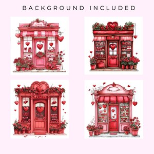Valentines Day Shop Clipart Set Valentines House Clipart Whimsical ...