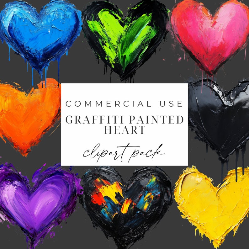 Colorful Hearts Clipart Bundle Graffiti Heart PNG Valentines Day Hearts ...