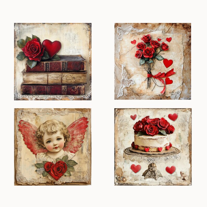 Vintage Valentine Day Clipart Valentine Junk Journal JPEG Romantic Love ...