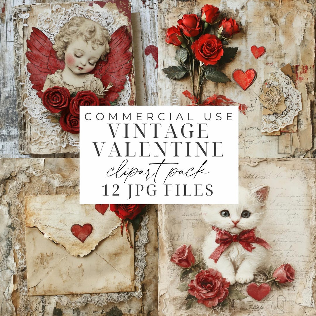 Vintage Valentine Day Clipart Valentine Junk Journal JPEG Romantic Love ...